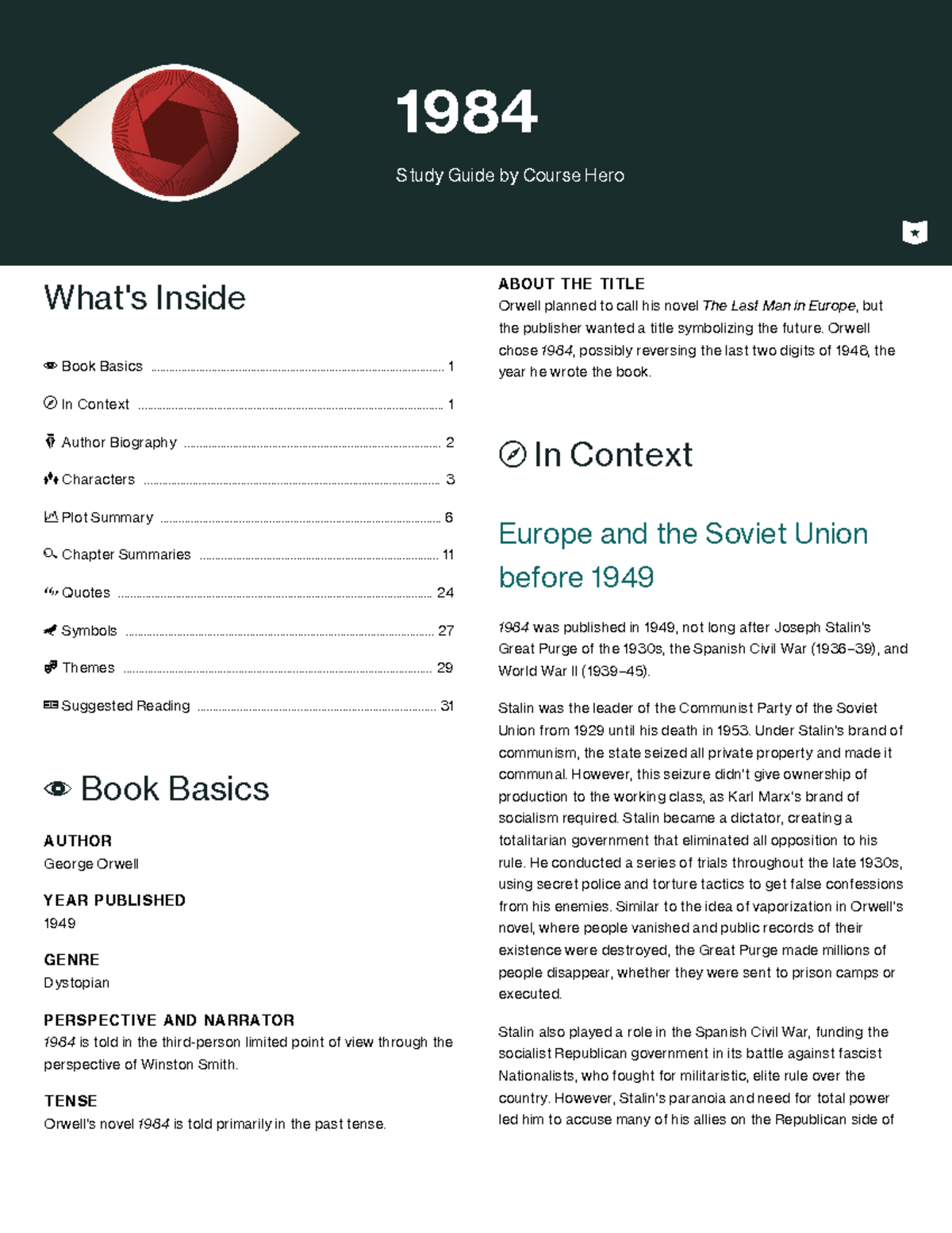 Literariness.org 1984 - 1984 Study Guide by Course Hero What's Inside j ...