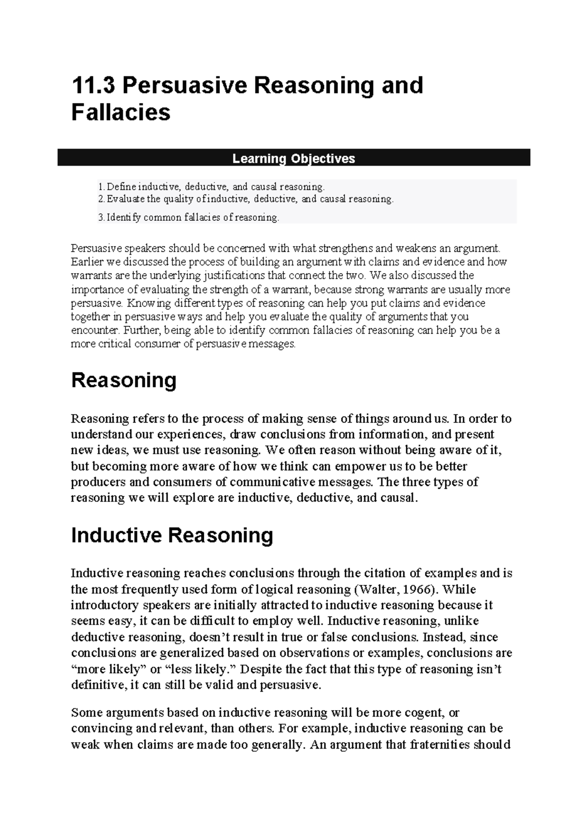 Fallacies in argument - 11 Persuasive Reasoning and Fallacies Learning Objectives 1 inductive ...