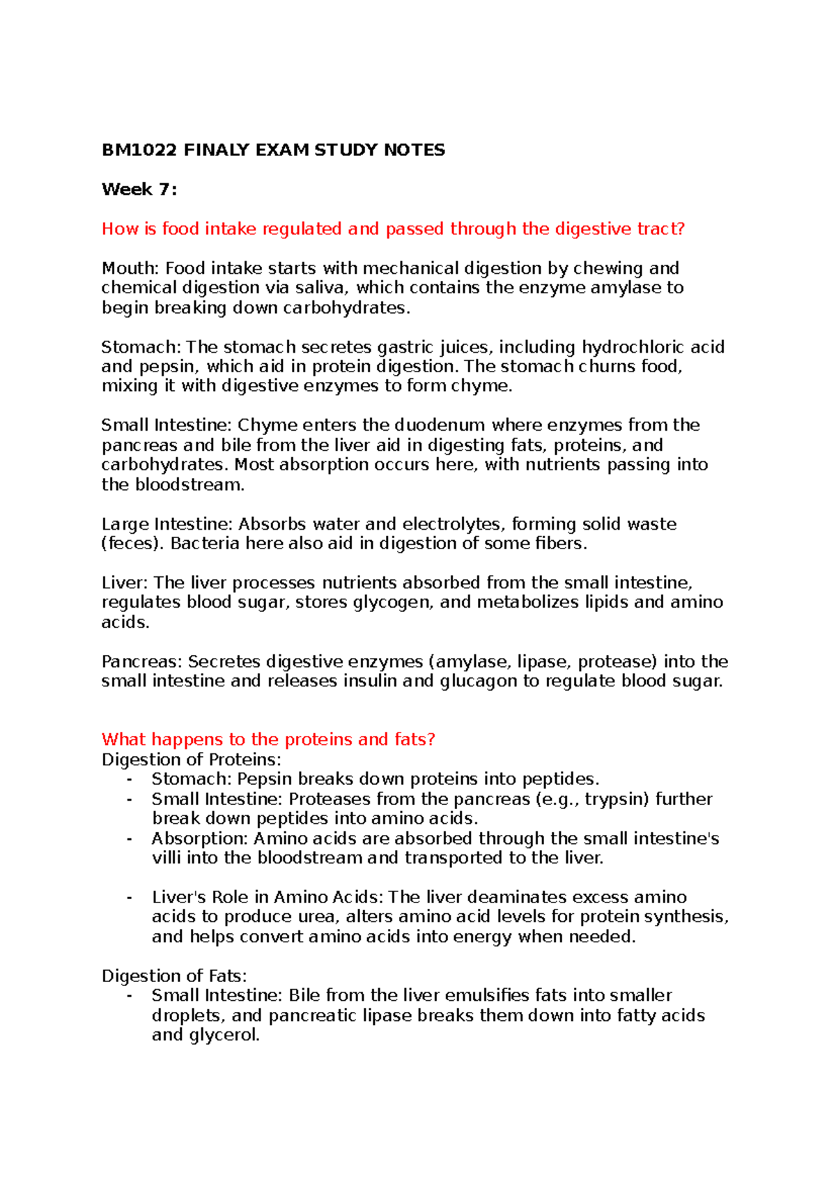 BM1022 Final EXAM Study Notes - BM1022 FINALY EXAM STUDY NOTES Week 7 ...