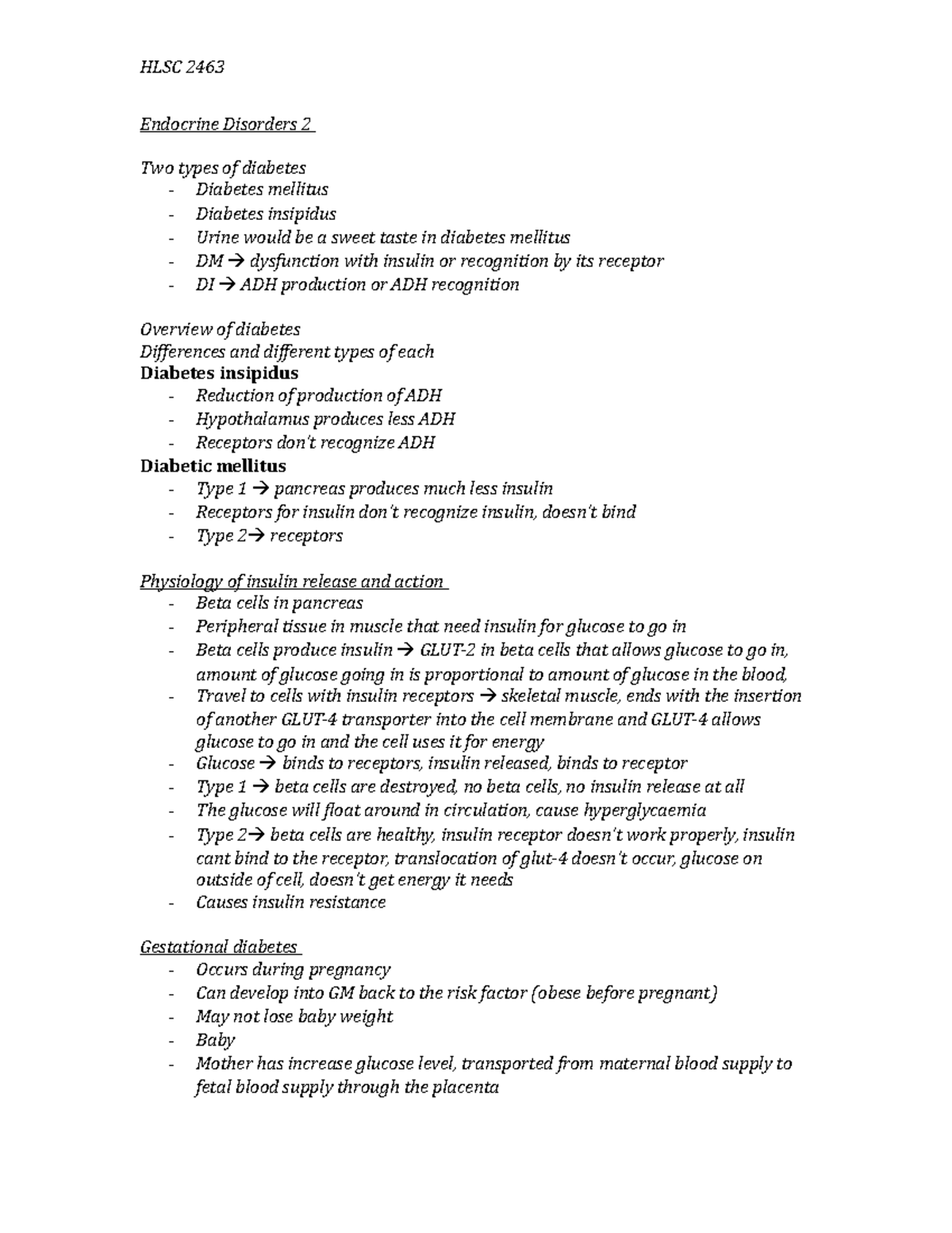 Endocrine Disorders 2 - Lecture notes 10 - HLSC 2463 Endocrine ...