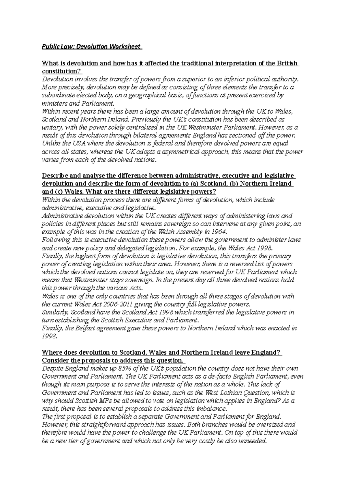 Public Law Devolution Worksheet - More precisely, devolution may be defined as consisting of ...
