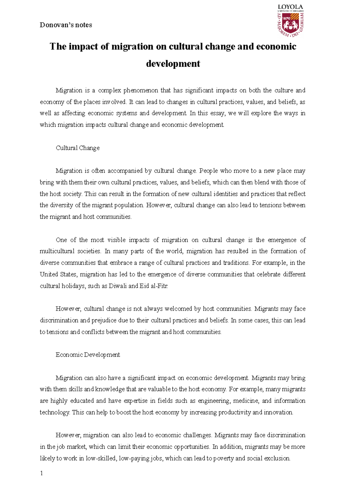 The impact of migration on cultural change and economic development ...