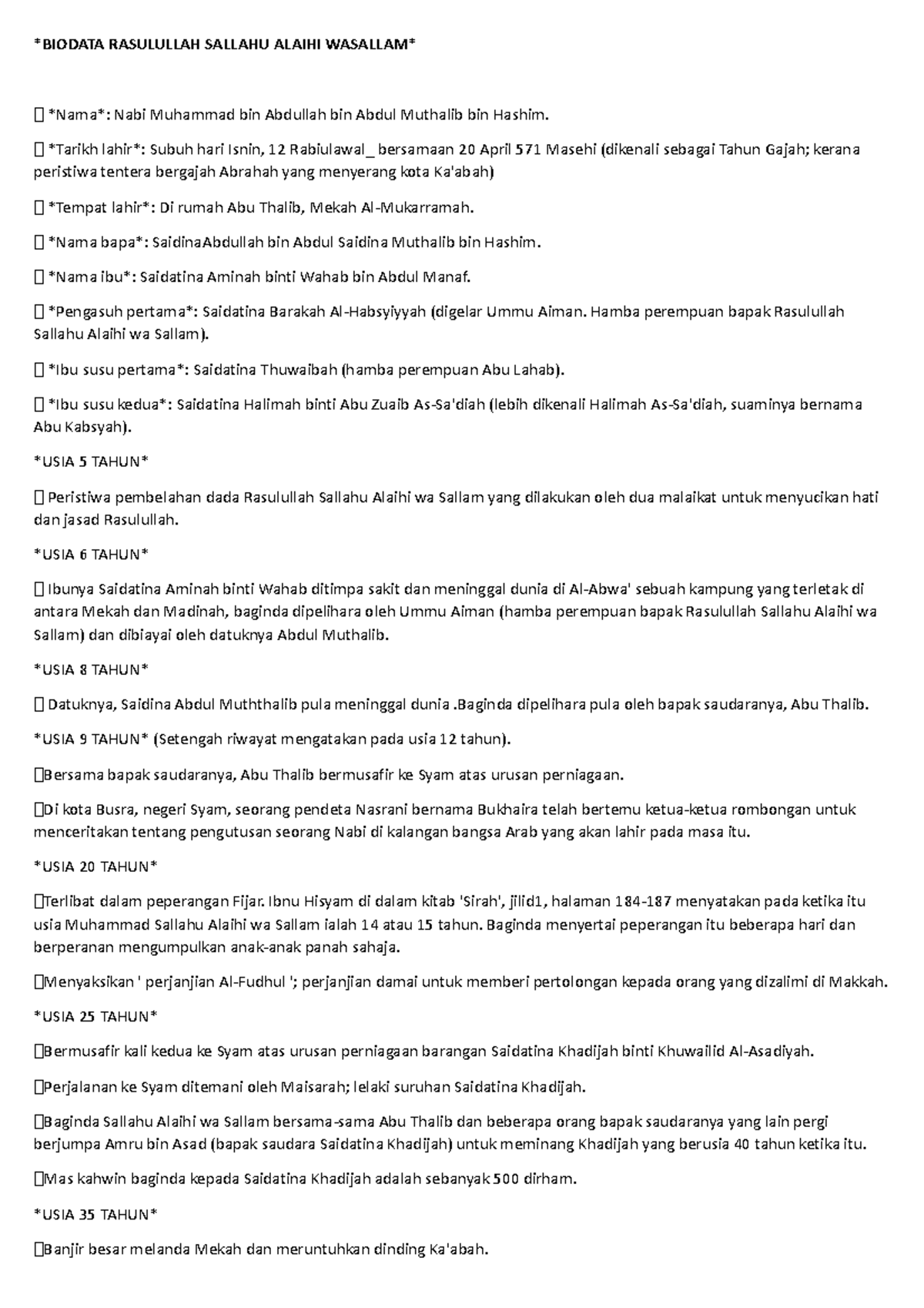 Biodata Rasulullah Sallahu Alaihi Wasallam - BIODATA RASULULLAH SALLAHU ...