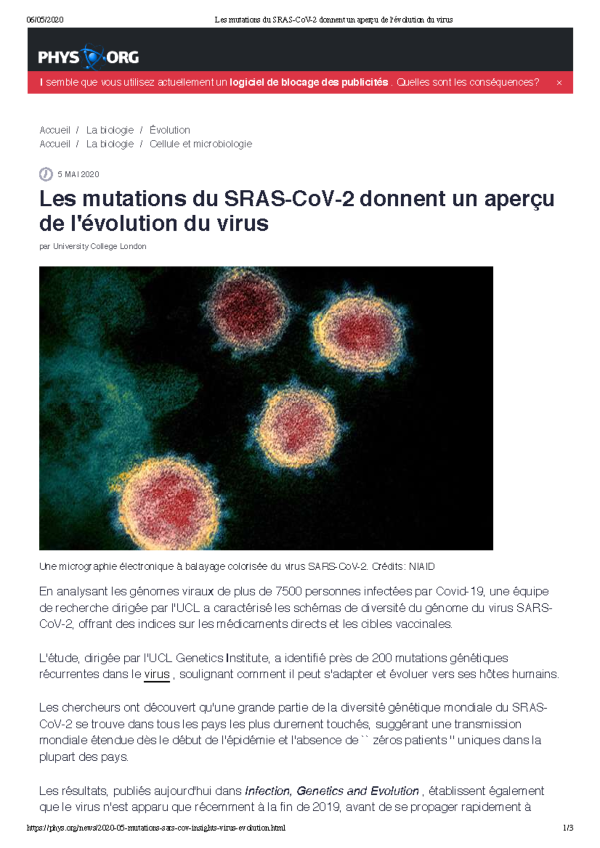 Les mutations du SRAS-Co V-2 donnent un aperçu de l'évolution du virus ...