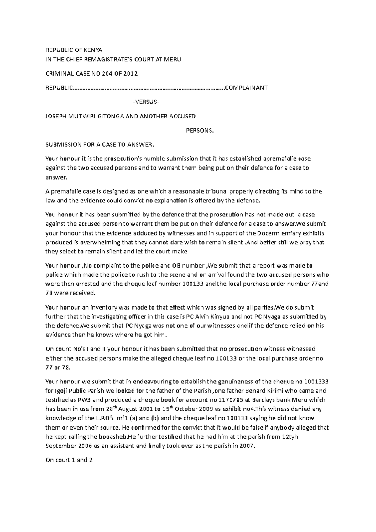Republic OF Kenya - issued in class - REPUBLIC OF KENYA IN THE CHIEF ...