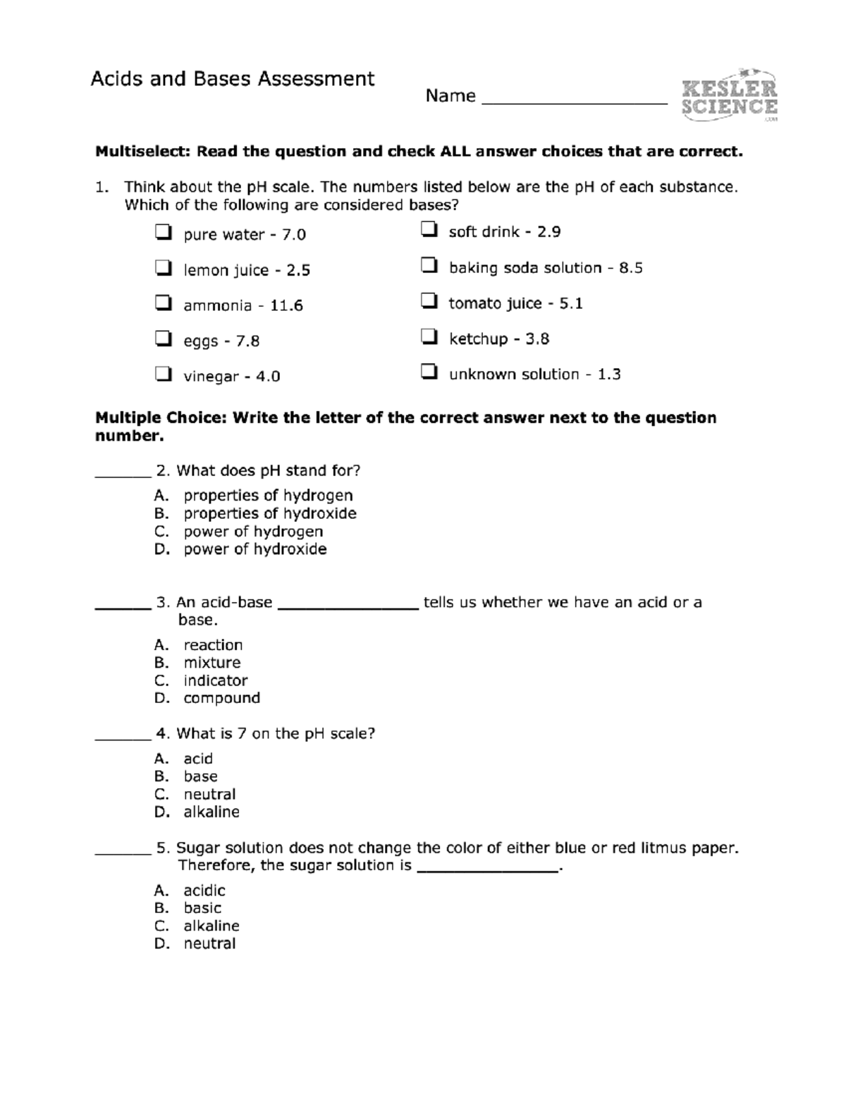 Copy of Acids and Bases assessment - 4 29 24 - Studocu