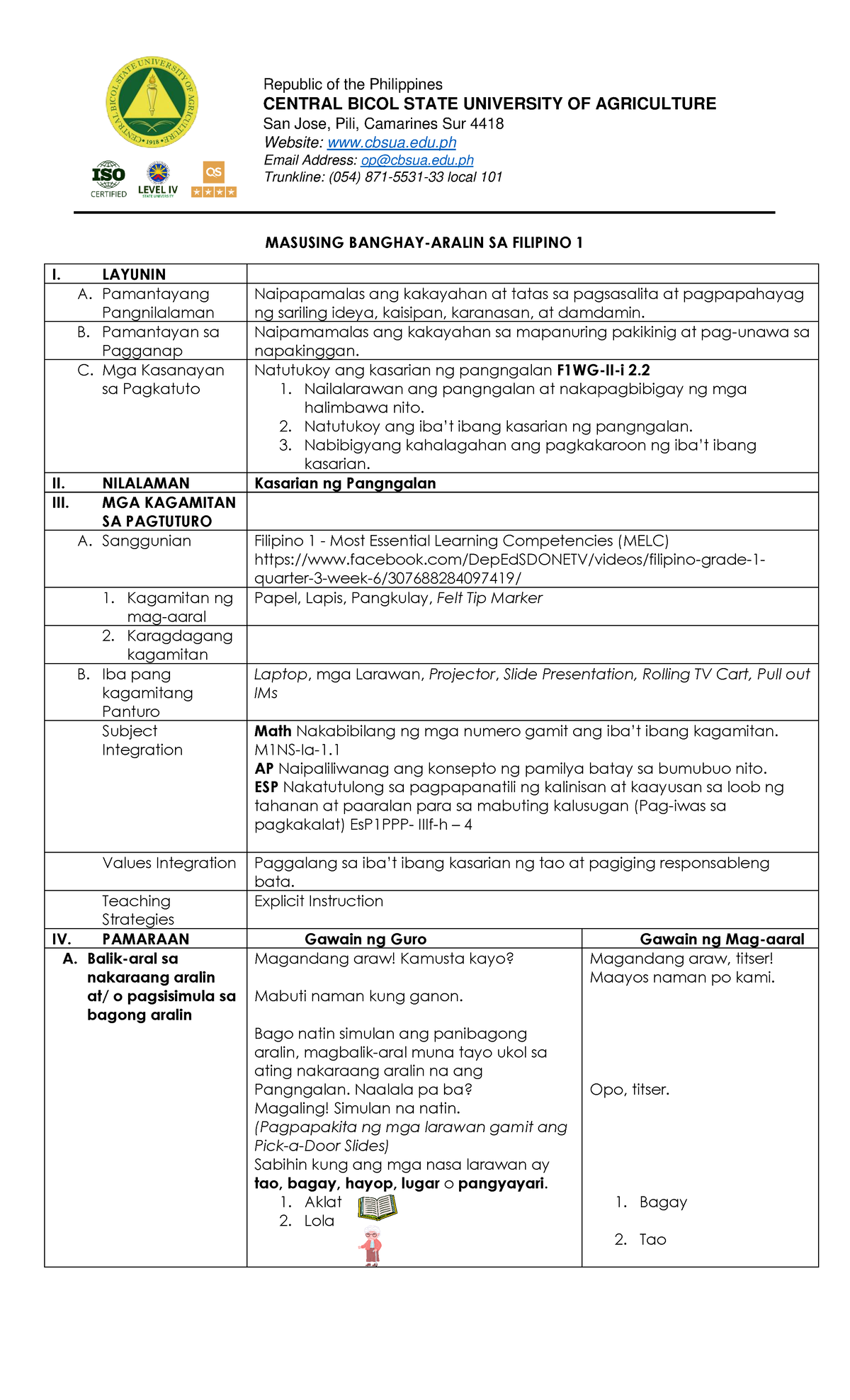 Final Demo LP - CENTRAL BICOL STATE UNIVERSITY OF AGRICULTURE San Jose, Pili, Camarines Sur 4418 ...