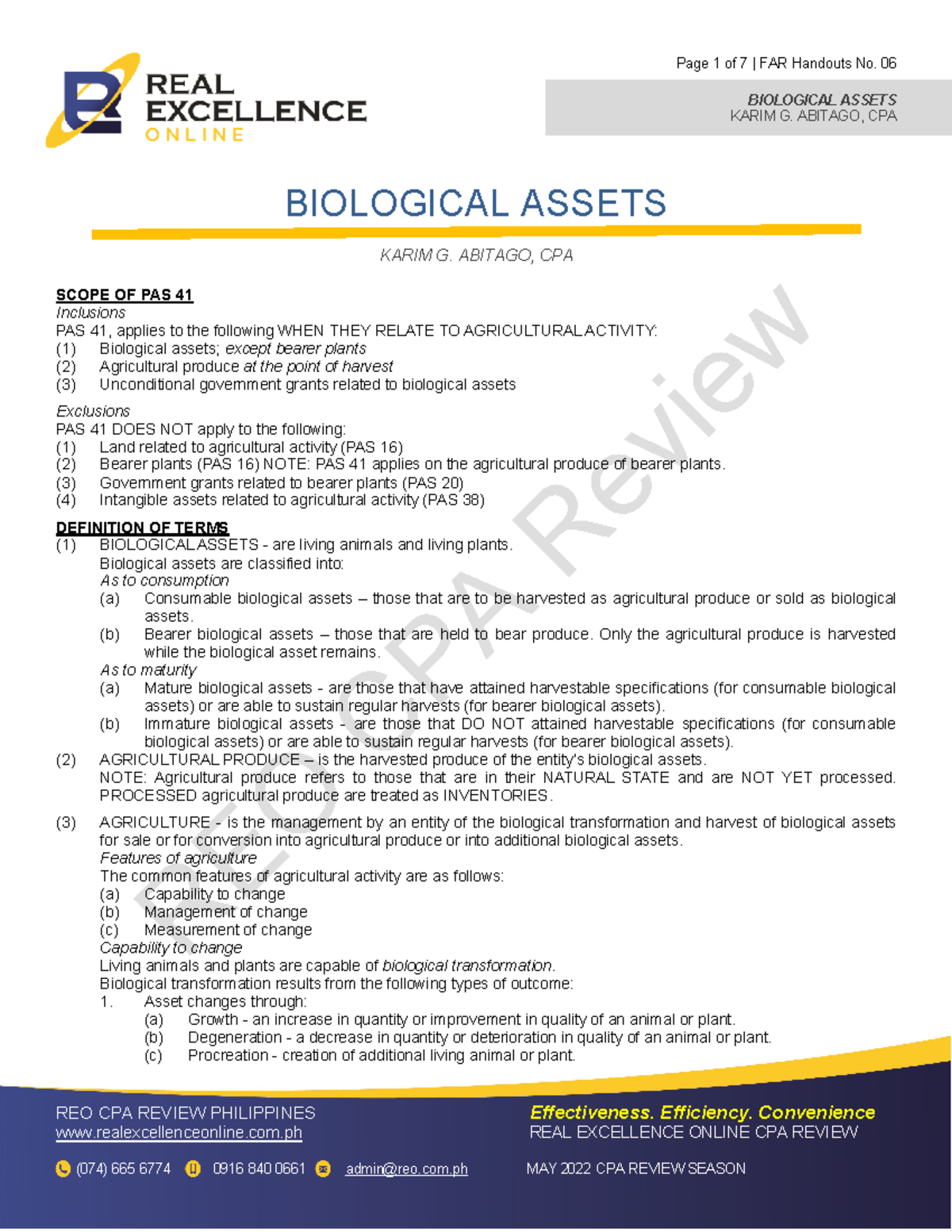 06 Biological Assets - Revised - REO CPA Review BIOLOGICAL ASSETS KARIM ...