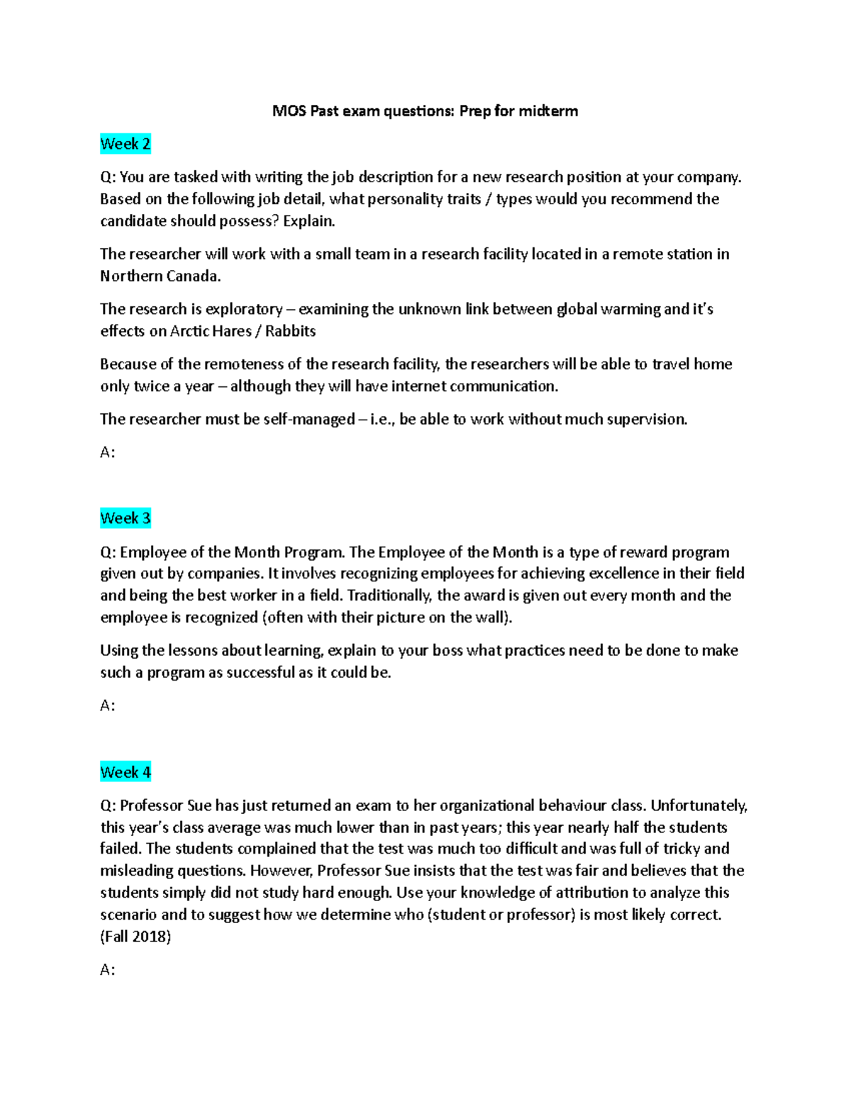 Midterm Prep: Past exam questions - MOS Past exam questions: Prep for ...