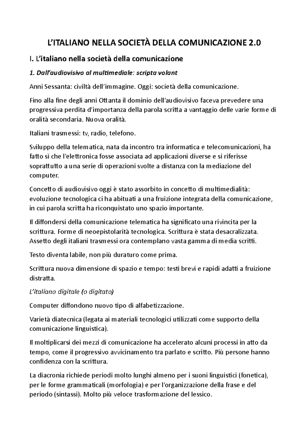 L'italiano nella società della comunicazione 2.0 - riassunti[ 1876 ...