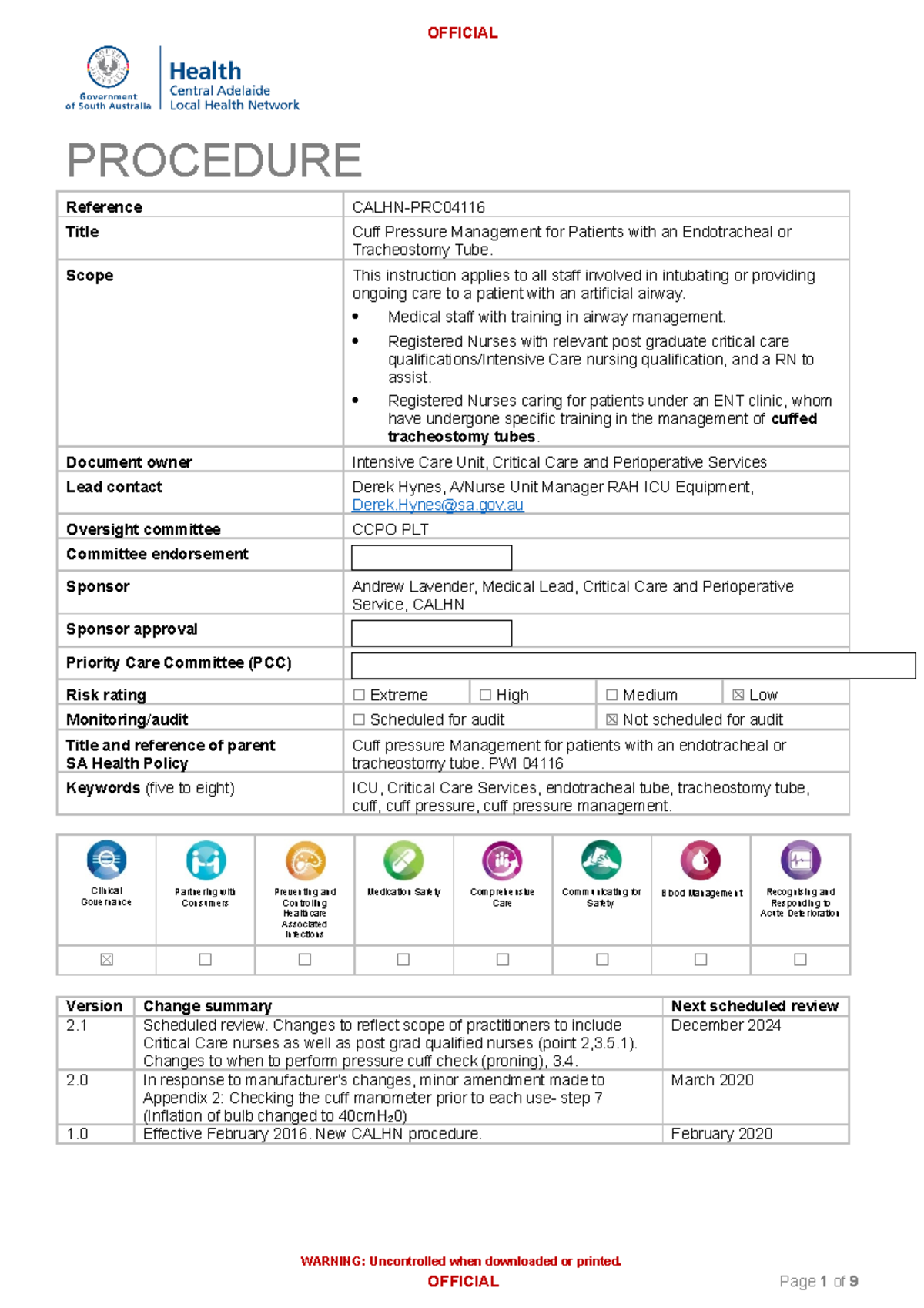 PRC04116 - GHGHG - PROCEDURE Reference CALHN-PRC Title Cuff Pressure ...