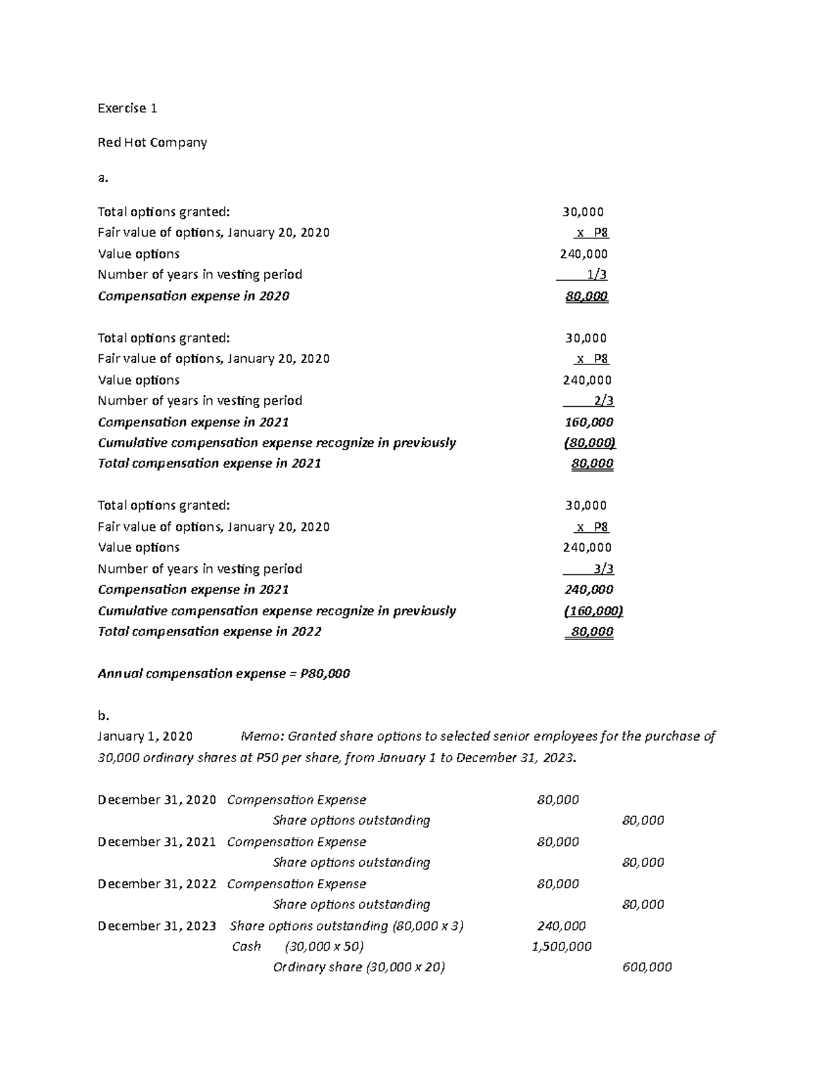 Exercise 1 - 9 Intermediate accounting_Share based payment under ...