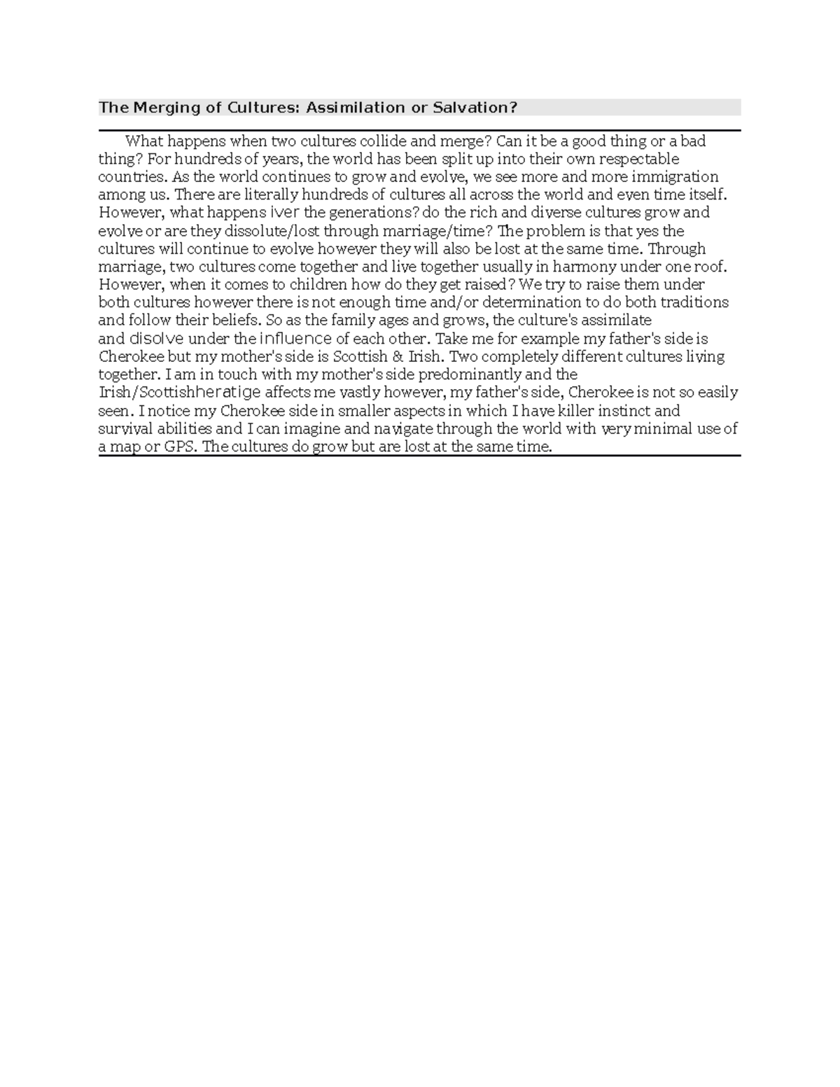 Discussion 10. The Merging of Cultures - The Merging of Cultures ...