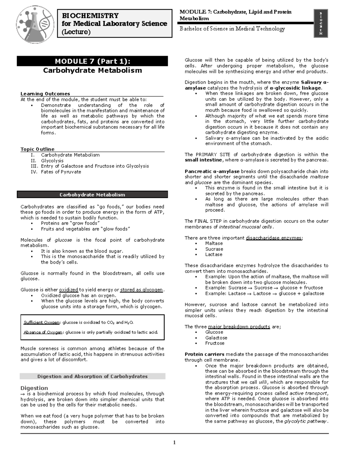 Biochem(Lec)-M7-Carbohydrate,Lipid&Protein Metabolism - BIOCHEMISTRY ...