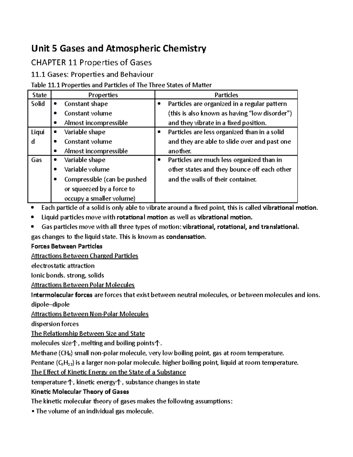 SCH3U ch11 - chapter notes - Unit 5 Gases and Atmospheric Chemistry ...