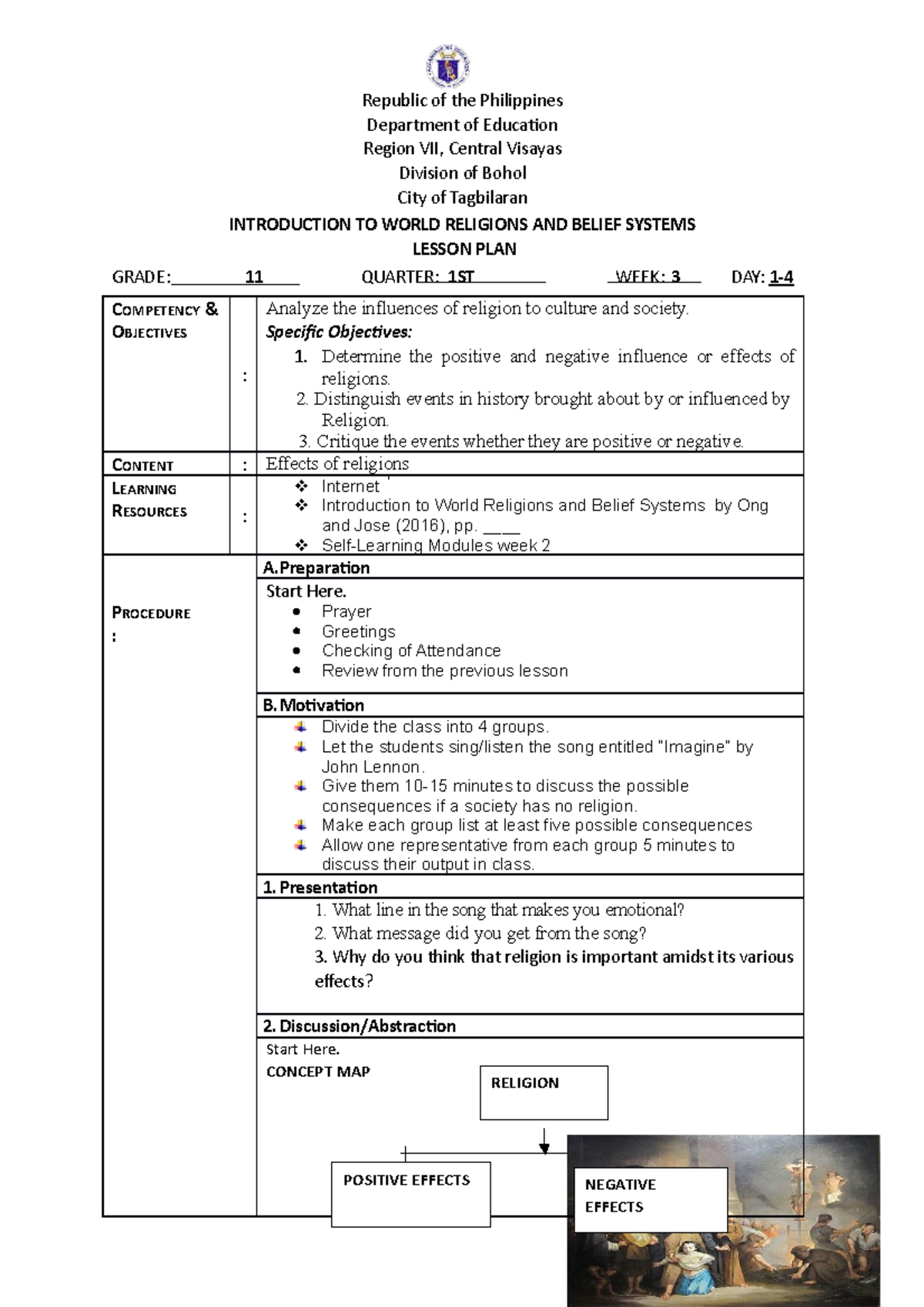 LP-3 (WK 3) Religion - Republic of the Philippines Department of ...