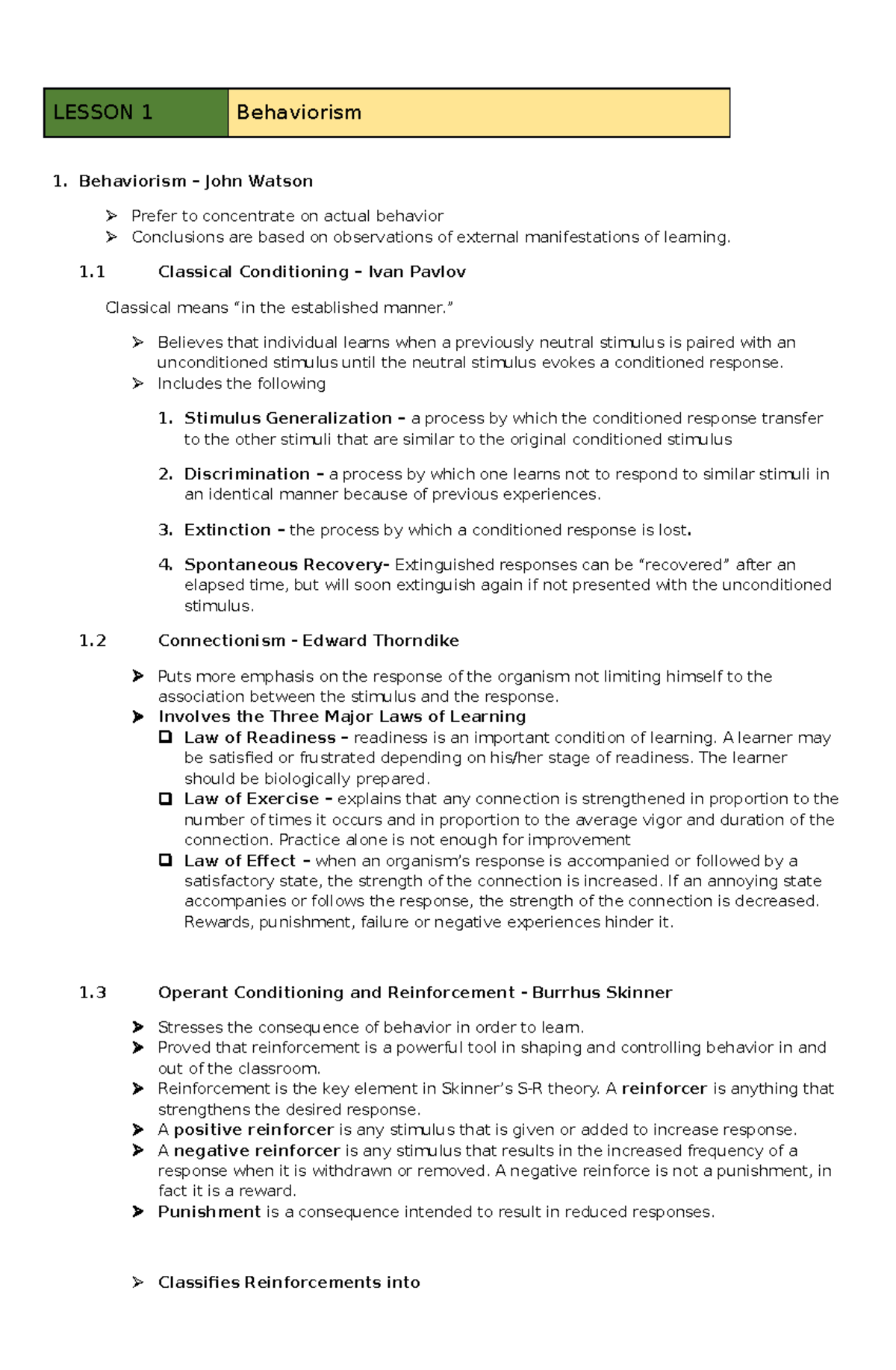 TEP 2 Module 2 - TEP 2 - LESSON 1 Behaviorism Behaviorism – John Watson Prefer to concentrate on ...