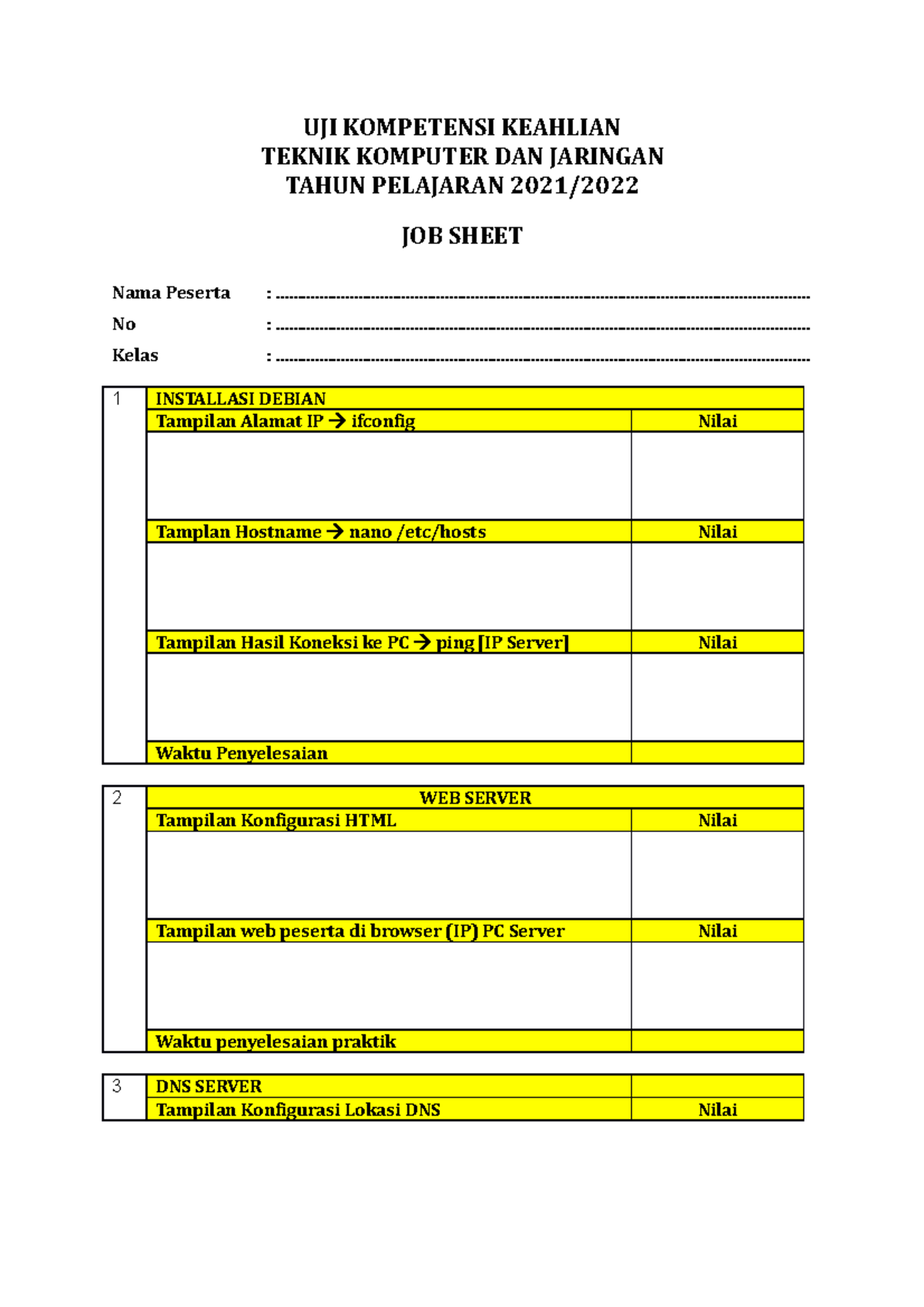 Job Sheet UKK - UJI KOMPETENSI KEAHLIAN TEKNIK KOMPUTER DAN JARINGAN TAHUN PELAJARAN 2021/ JOB ...