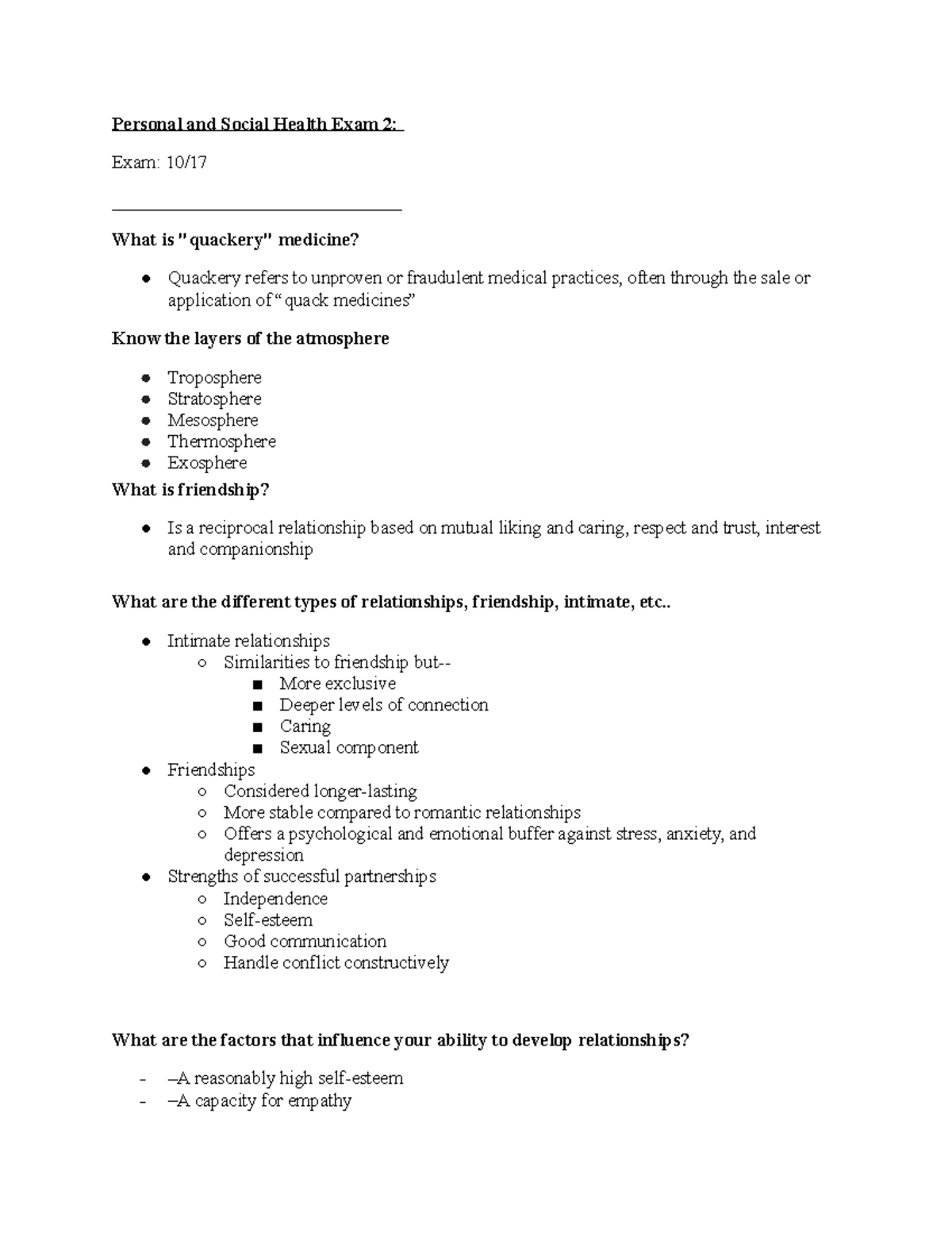 Personal & Social Health Exam 2 - Personal and Social Health Exam 2 ...