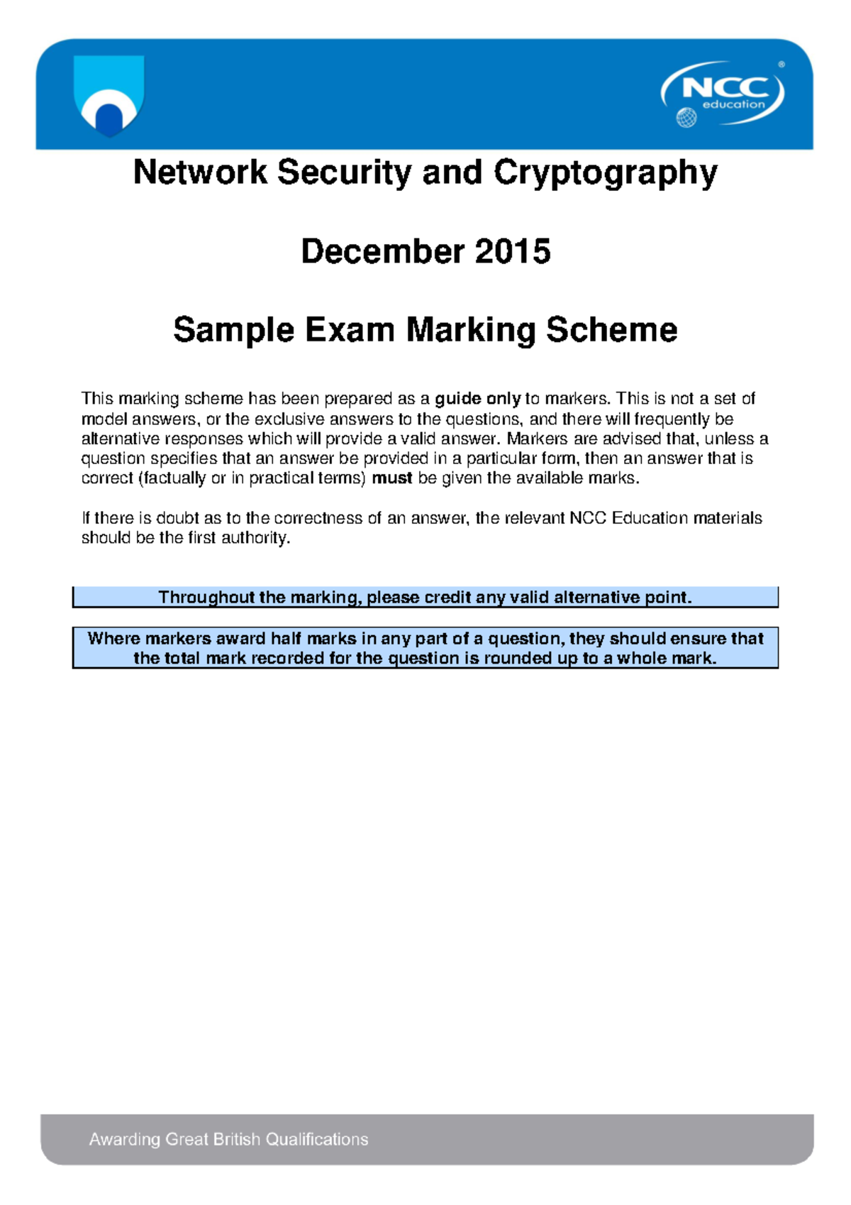 NSC December 2015 Sample Exam MS Final - Network Security and Cryptography December 2015 Sample ...