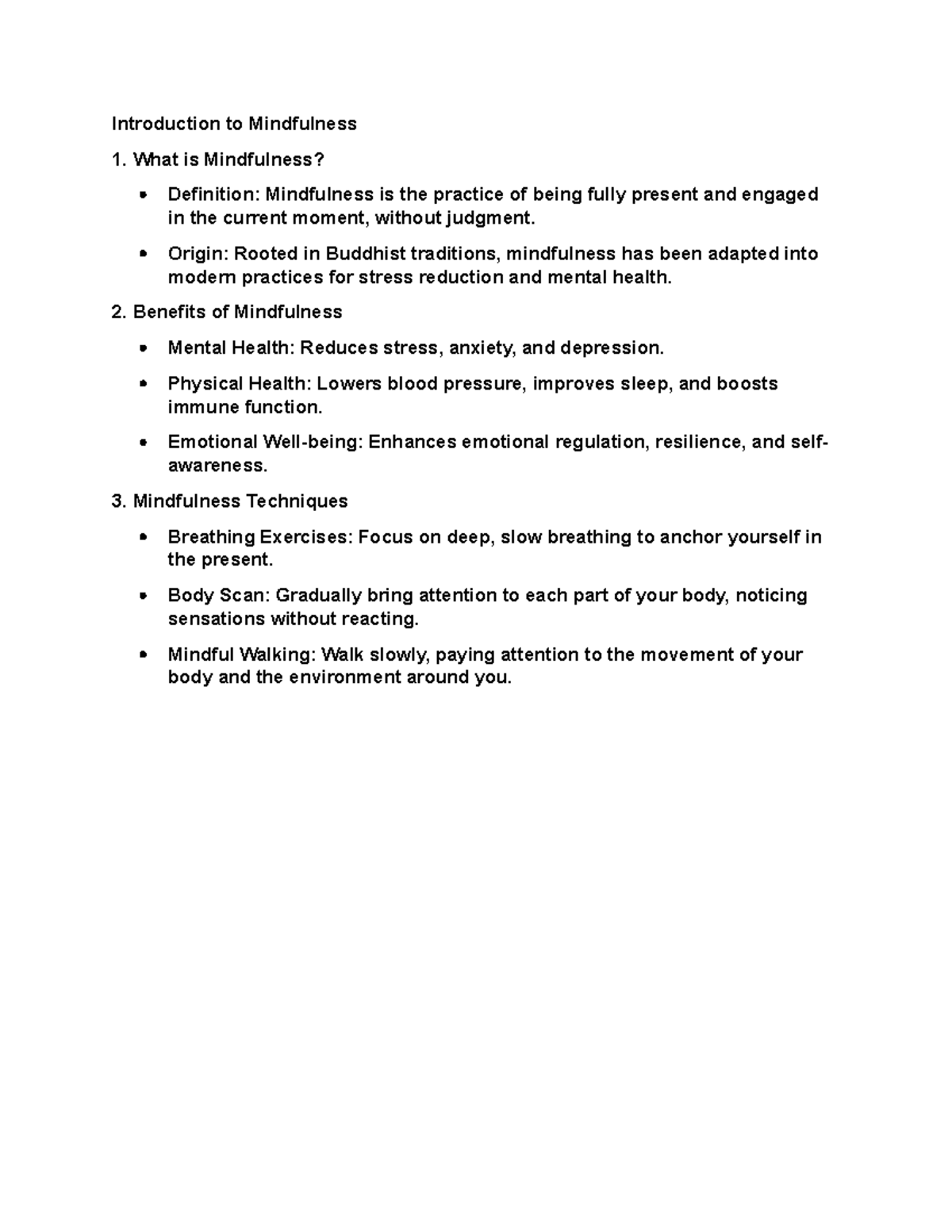 8 - helpful notes - Introduction to Mindfulness 1. What is Mindfulness ...