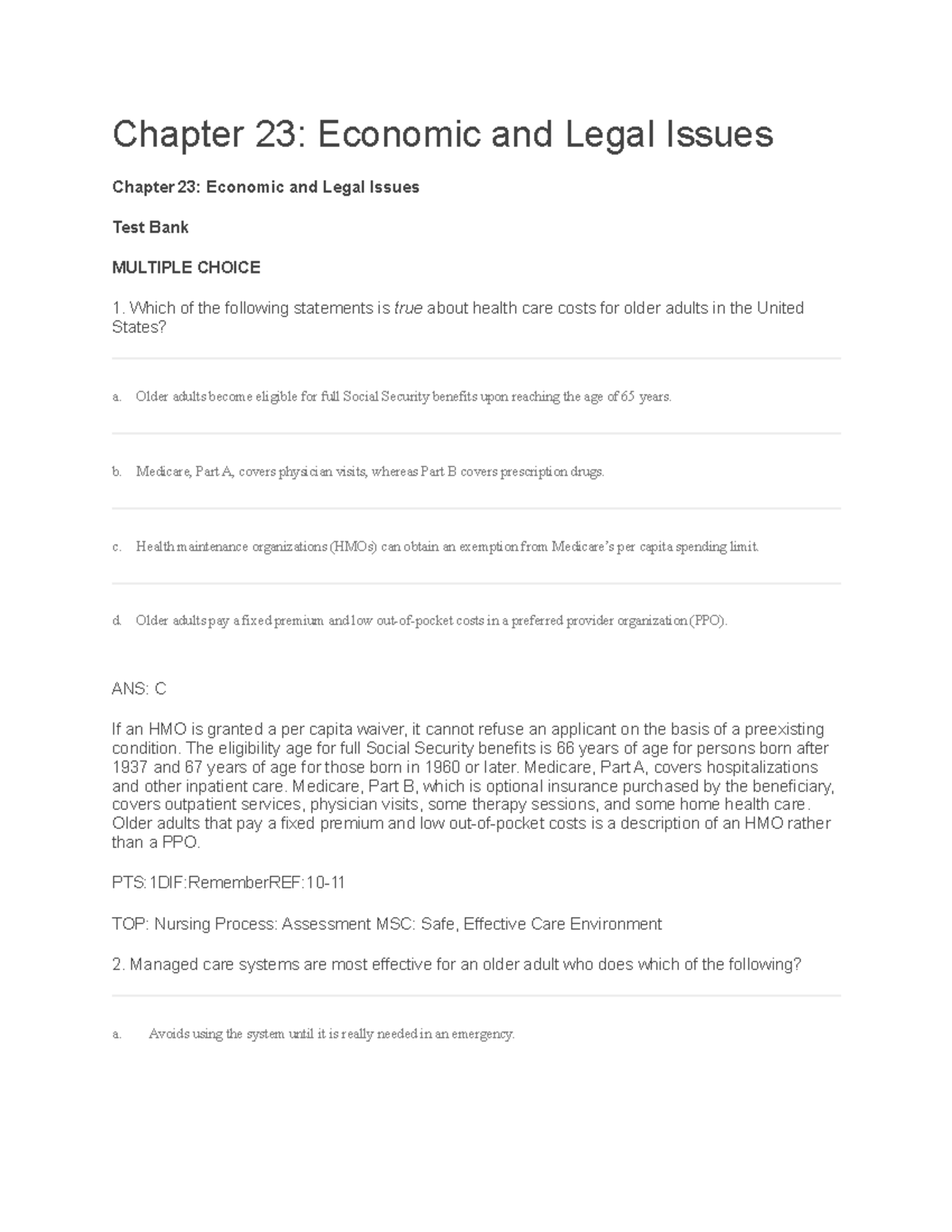 Chapter 23 - Adult Care - Chapter 23: Economic and Legal Issues Chapter ...
