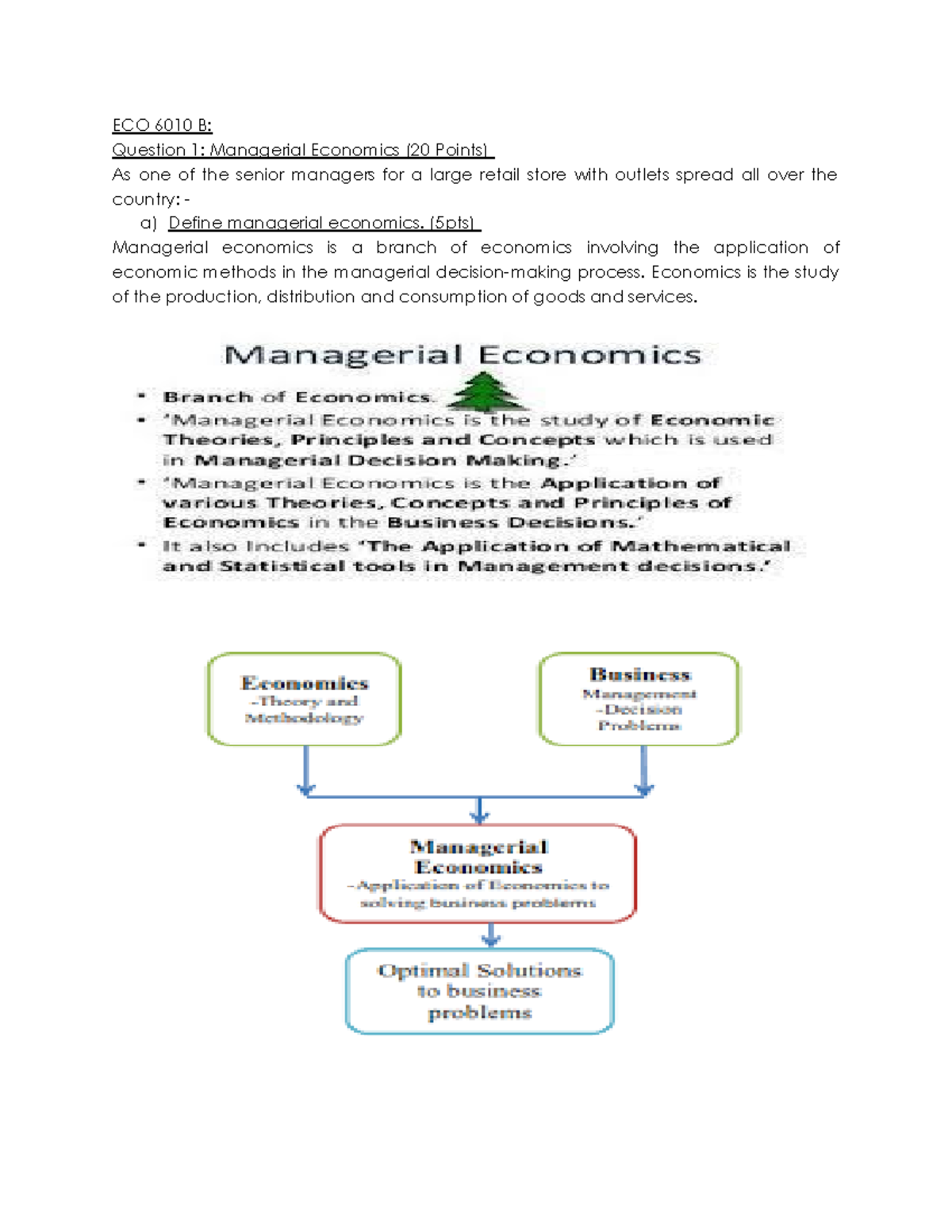 MID-SEM Revision - ECO 6010 B - ECO 6010 B: Question 1: Managerial ...