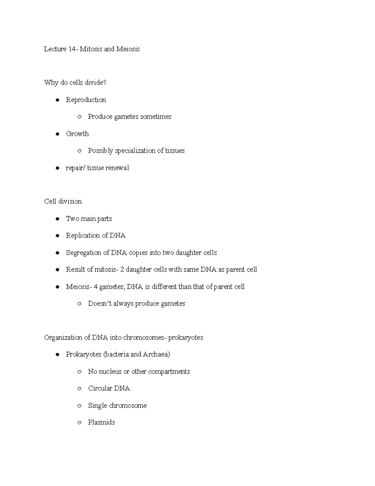 Lecture 14- Chromosomes, Binary Fission, Mitosis - Lecture 14- Mitosis ...