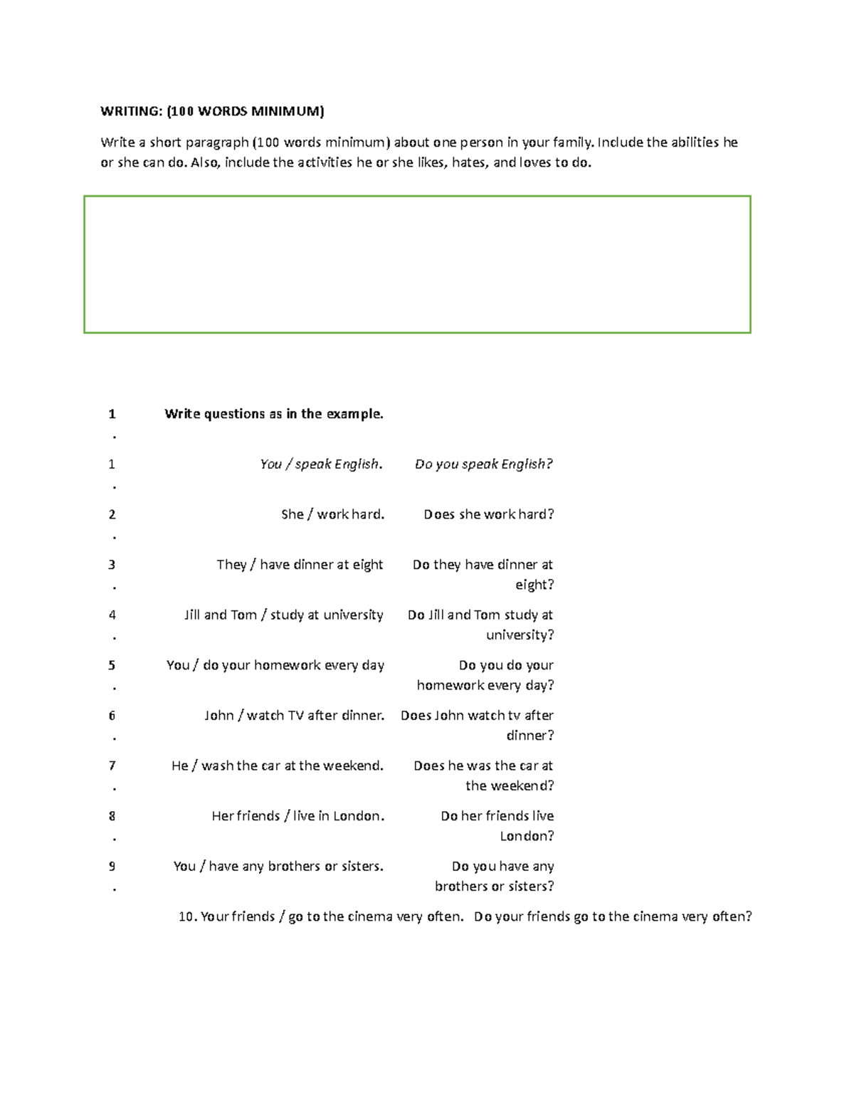 Writing B03 - pqast simple - WRITING: (100 WORDS MINIMUM) Write a short ...
