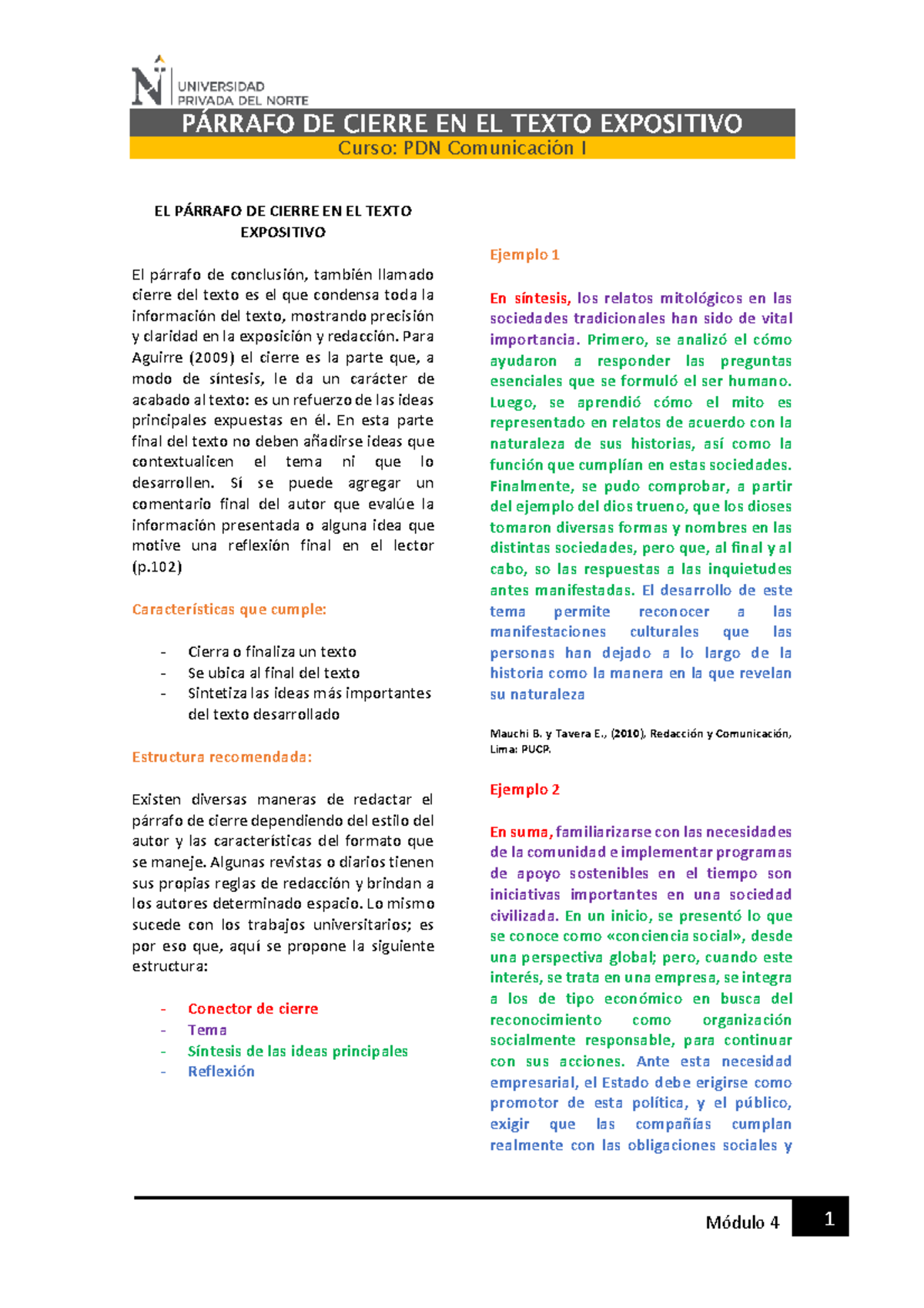 S3 Párrafo DE Cierre- Texto - Módulo 4 1 Curso: PDN Comunicación I EL ...