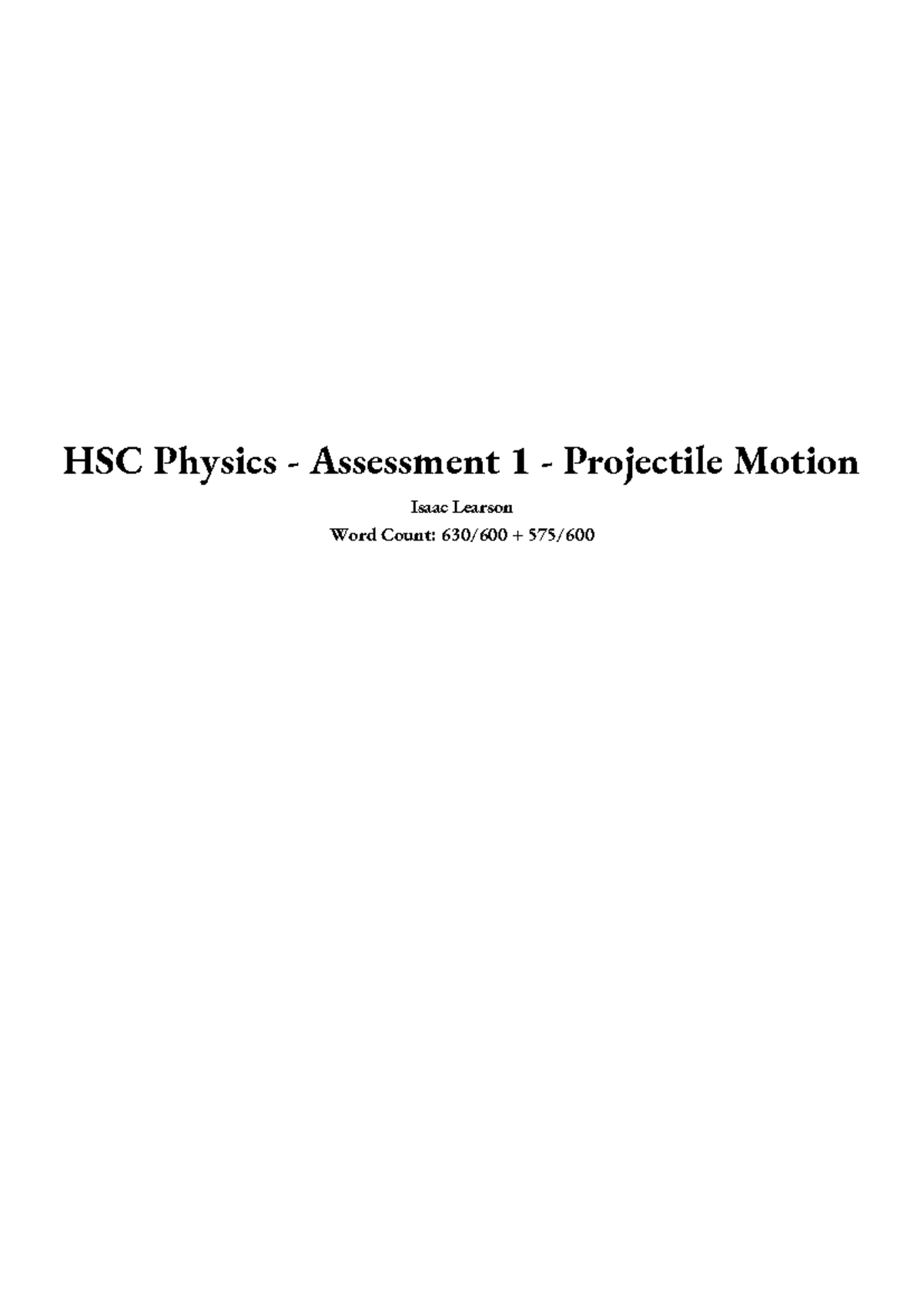 Assessment Projectile Motion - HSC Physics - Assessment 1 - Projectile ...