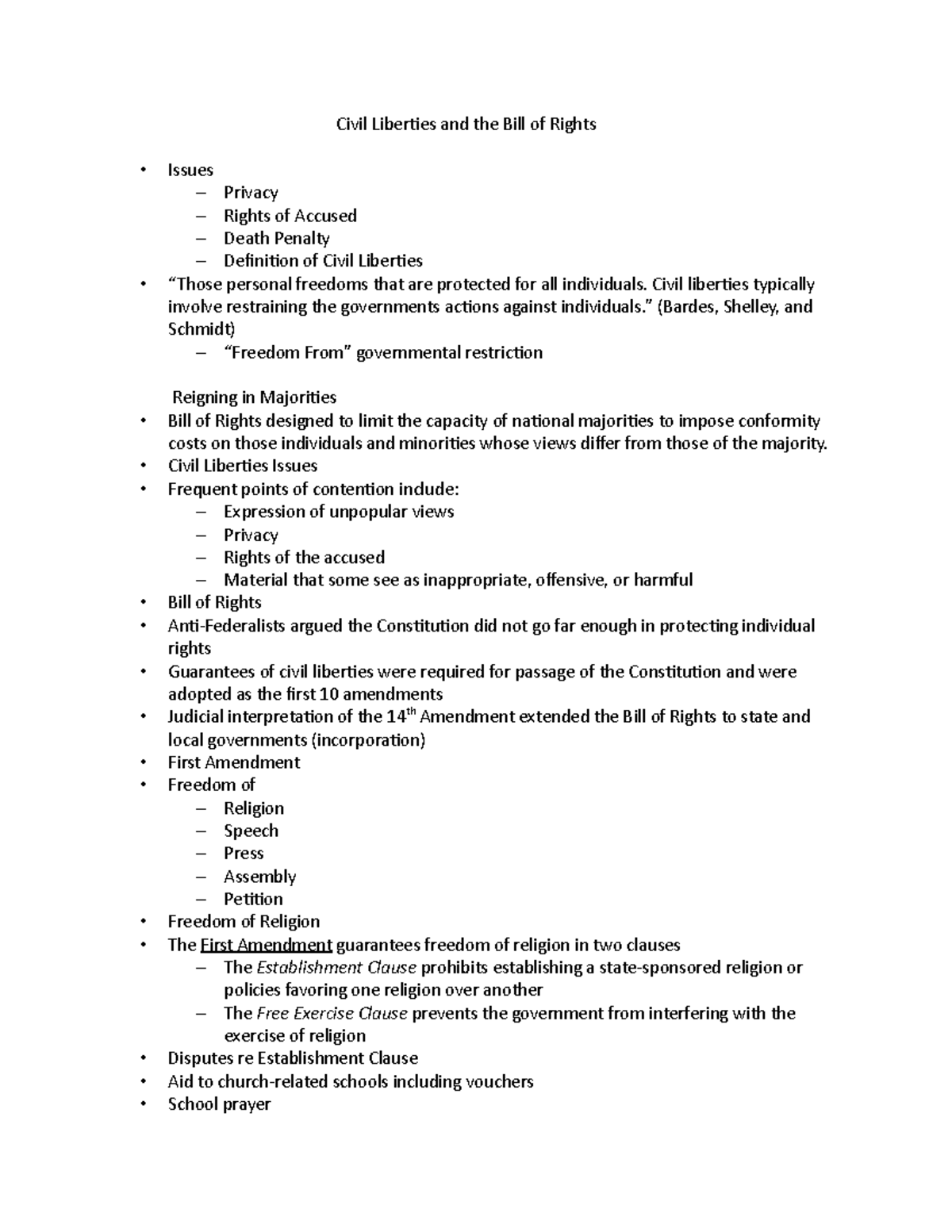 Civil Liberties and the Bill of Rights - Civil Liberties and the Bill ...