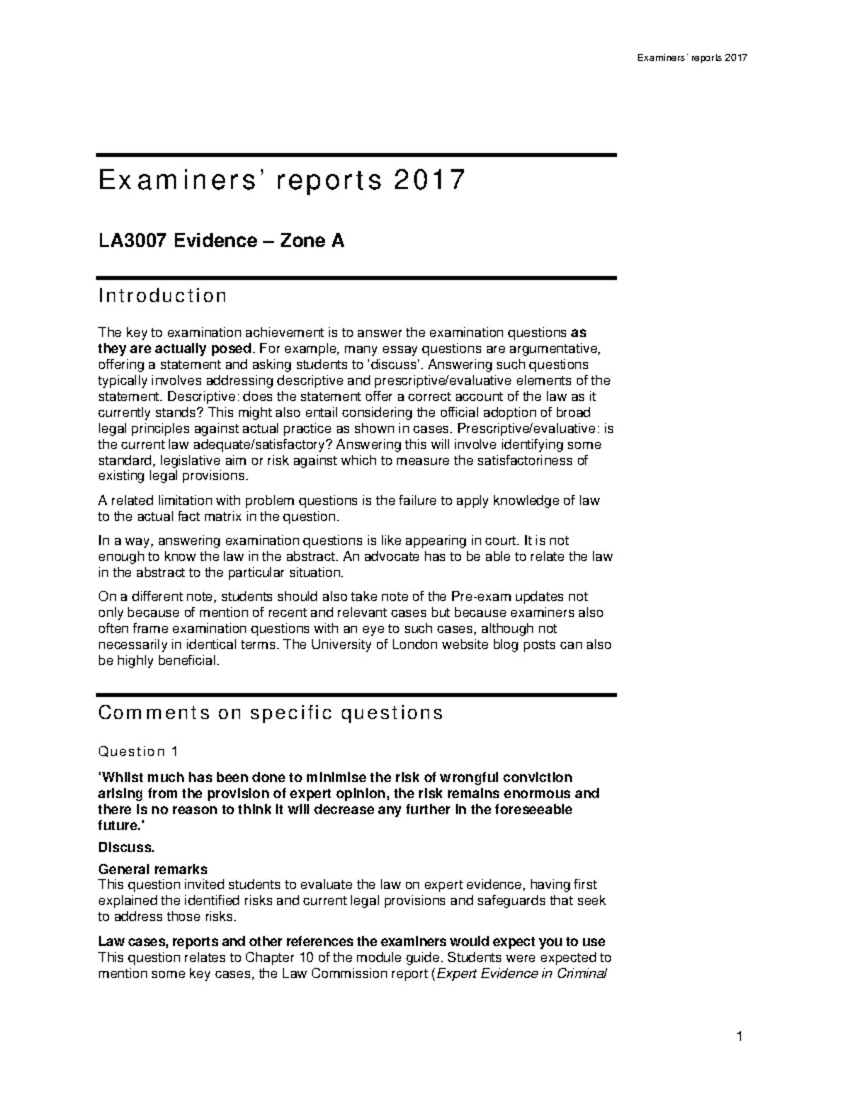 Evidence report 2017 A - 2017 exam paper with answers - Examiners ...