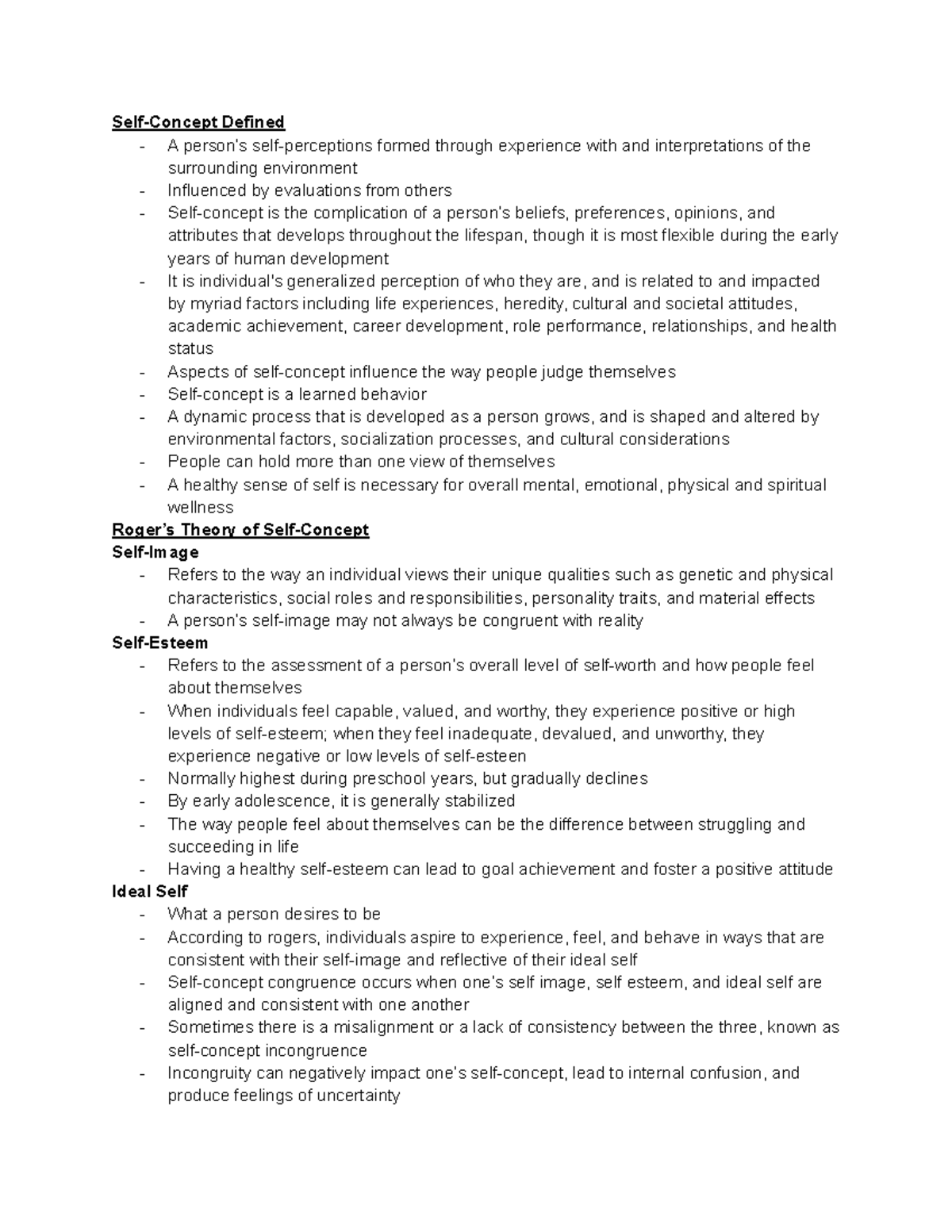 EF Self-Concept - Dr.Williams class notes - Self-Concept Defined - A ...