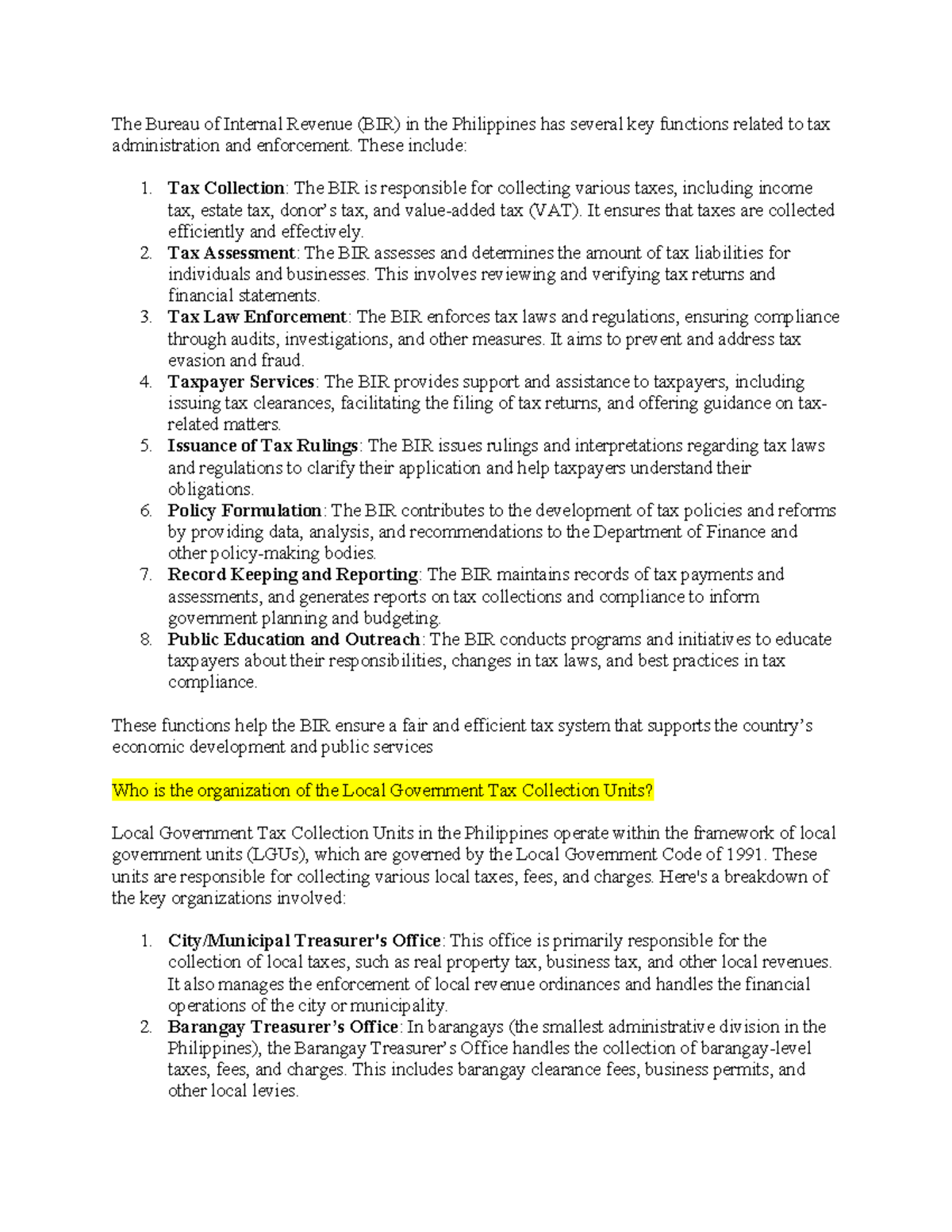 Income taxation - The Bureau of Internal Revenue (BIR) in the ...