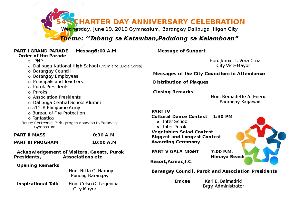 54th Charter DAY Celebration program - 54 th CHARTER DAY ANNIVERSARY ...