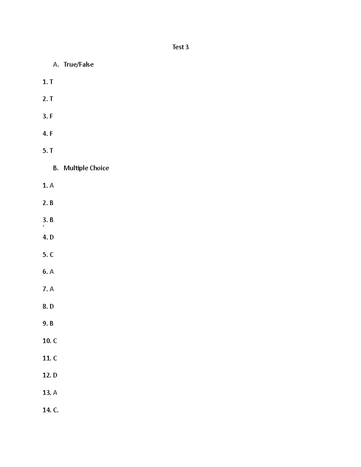 Test 3 - professor karen wilson grade 89% - Test 3 A. True/False T T F ...