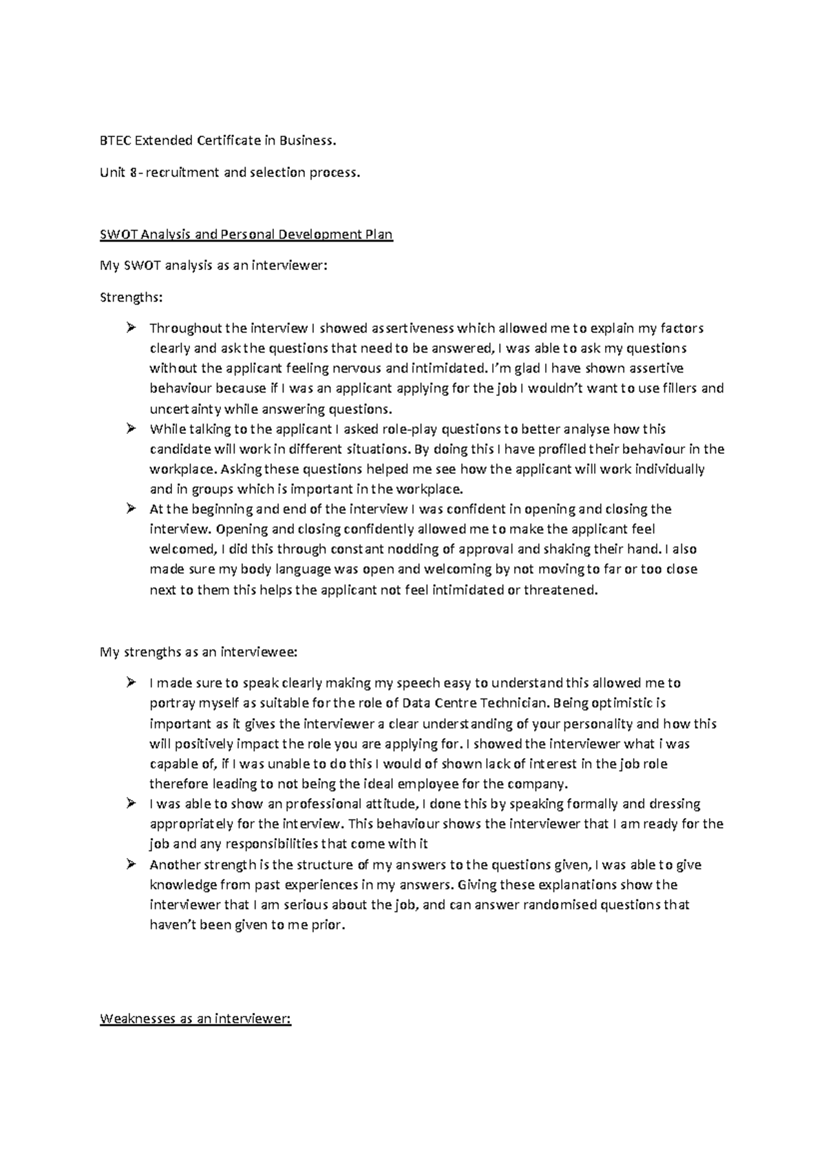 BTEC Extended Certificate in Business - Unit 8- recruitment and ...