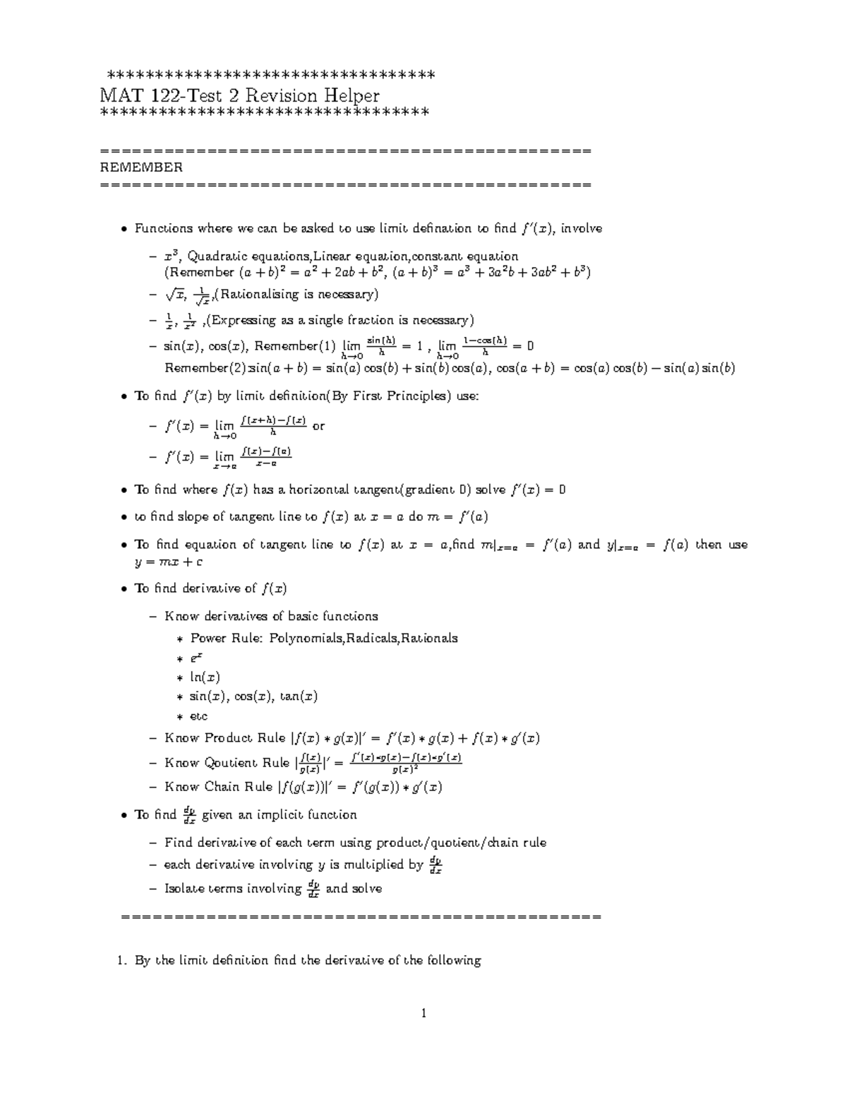 MAT122 Test2 Prep - these is a tutorial that helps in practicing for ...