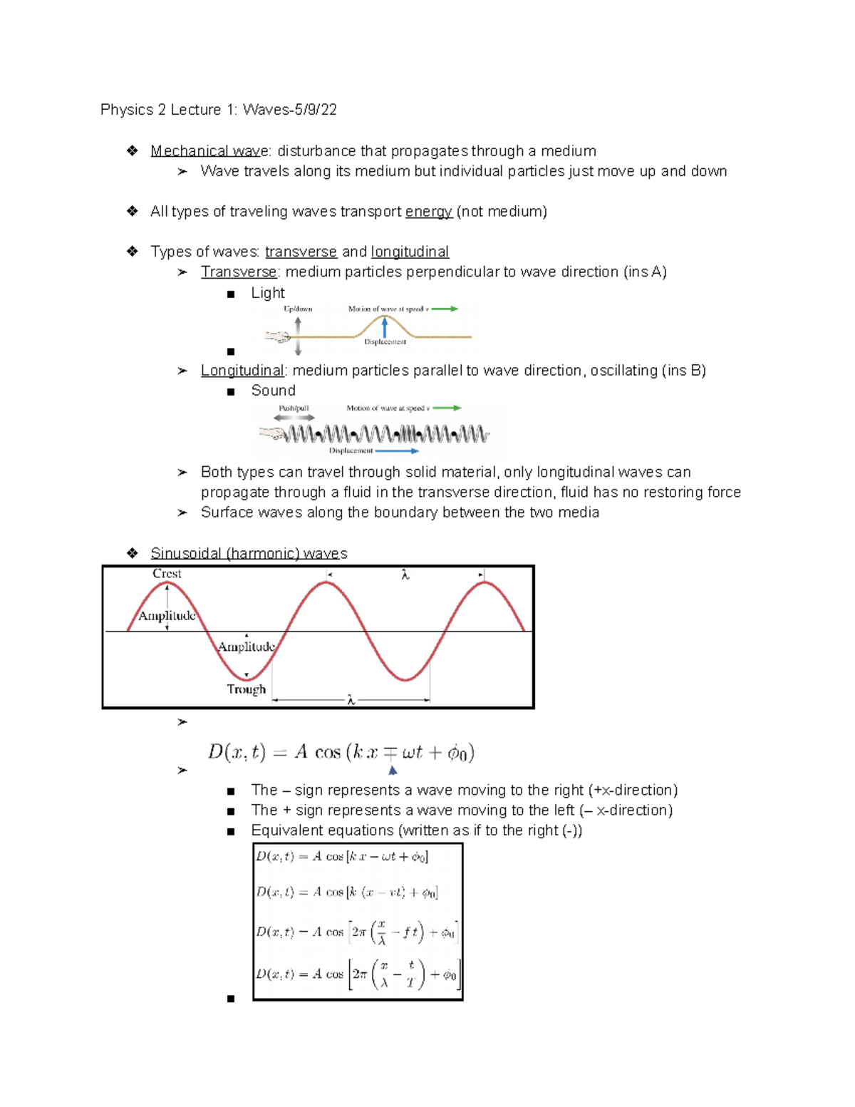 Physics 2 Lecture 1 Waves-5 9 22 - Physics 2 Lecture 1: Waves-5/9 ...