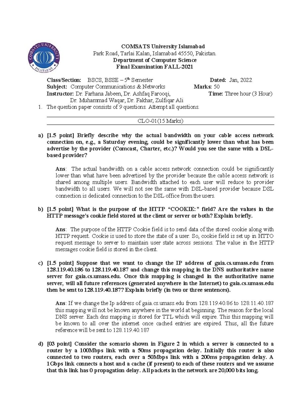 Terminal paper FALL 2022 and 2021 solution - COMSATS University ...