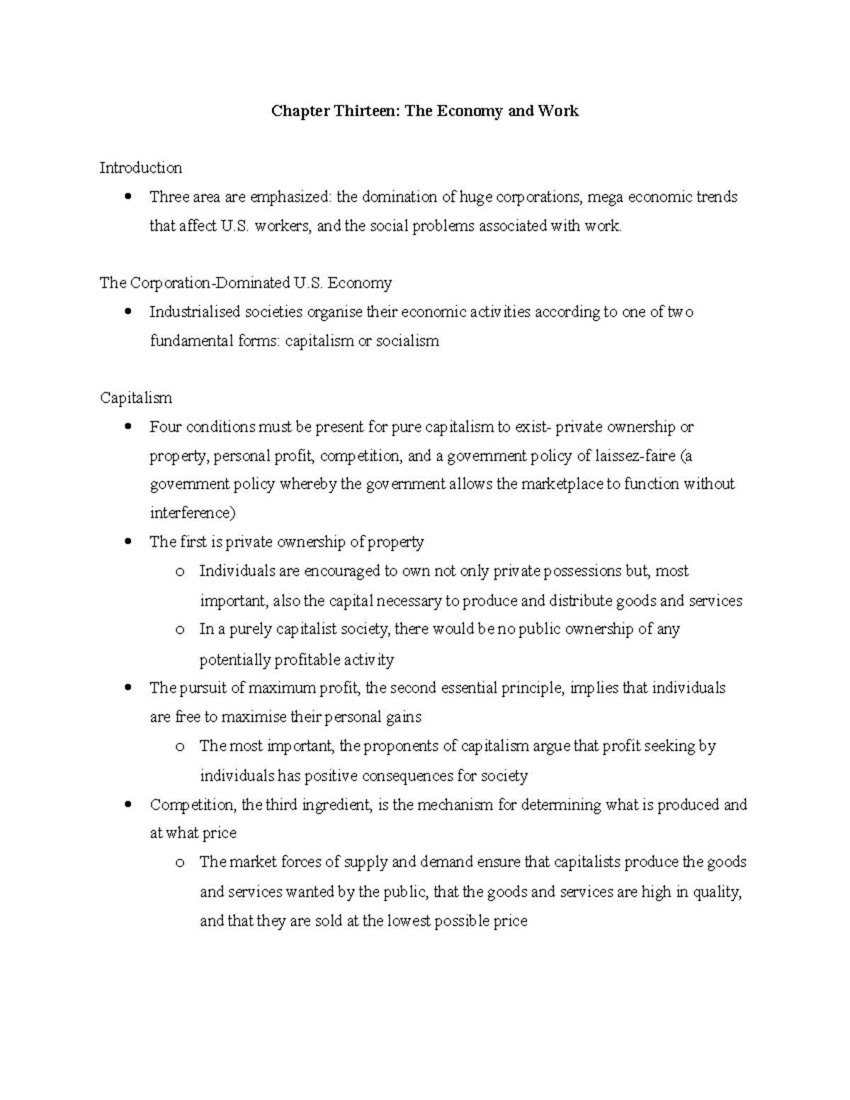 Chapter Thirteen The Economy and Work - Chapter Thirteen: The Economy ...
