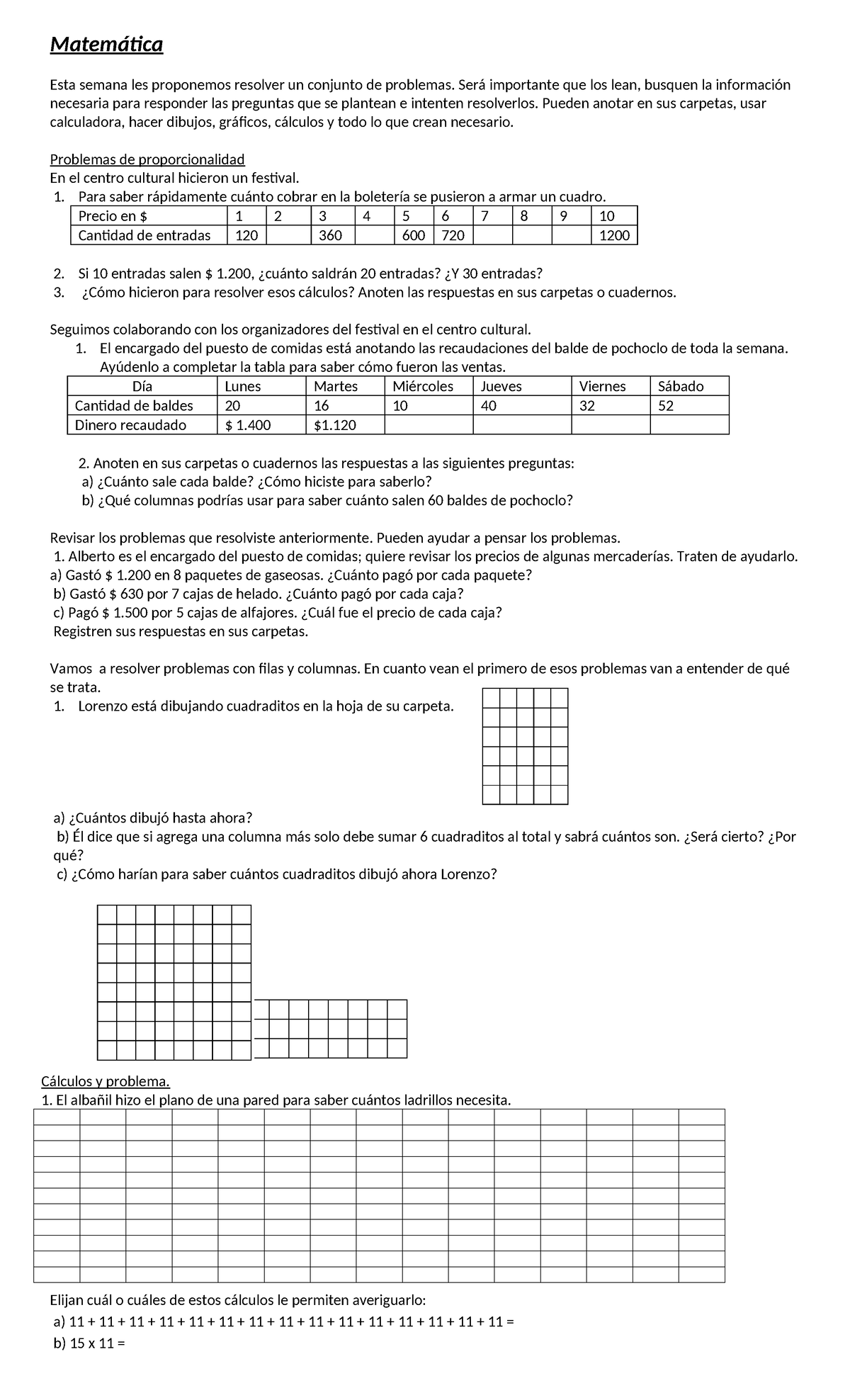 4to. MAT. Tabla PIT - Matemática Esta semana les proponemos resolver un ...