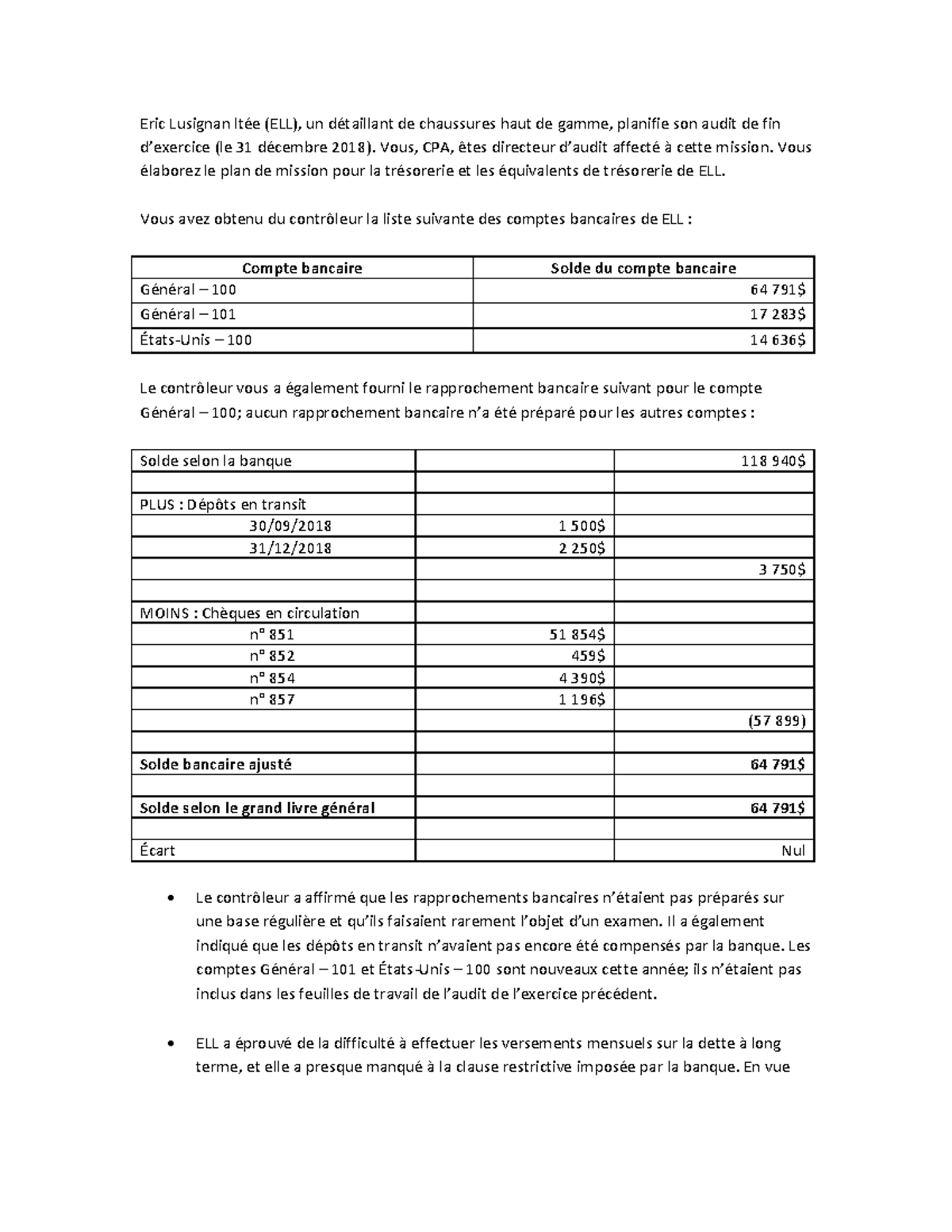 Cas sur lencaisse - Notes de cours 1 - Eric Lusignan ltée (ELL), un ...