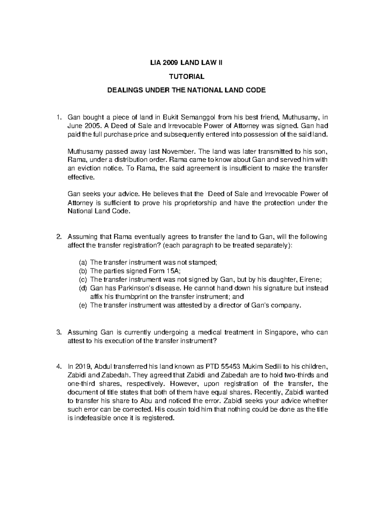 Tutorial 1 land - LIA 2009 LAND LAW II TUTORIAL DEALINGS UNDER THE ...