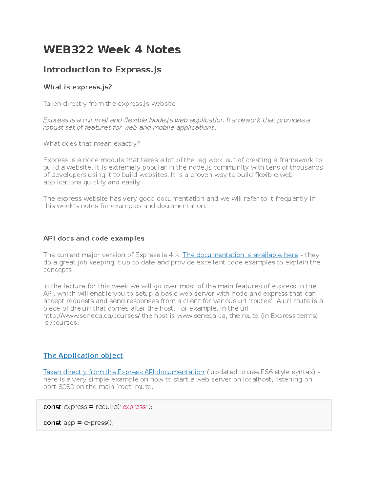 Week 4 Web 322 Notes Web322 Week 4 Notes Introduction To Express What Is Express Taken 
