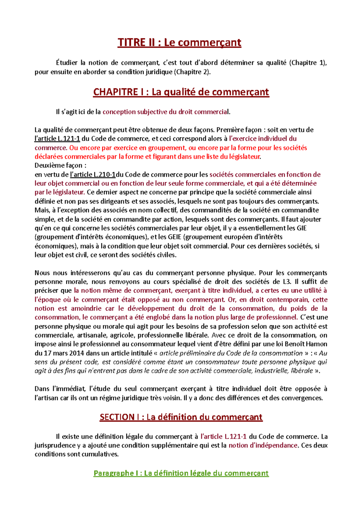 Le commerçant - TITRE II : Le commerçant Étudier la notion de ...