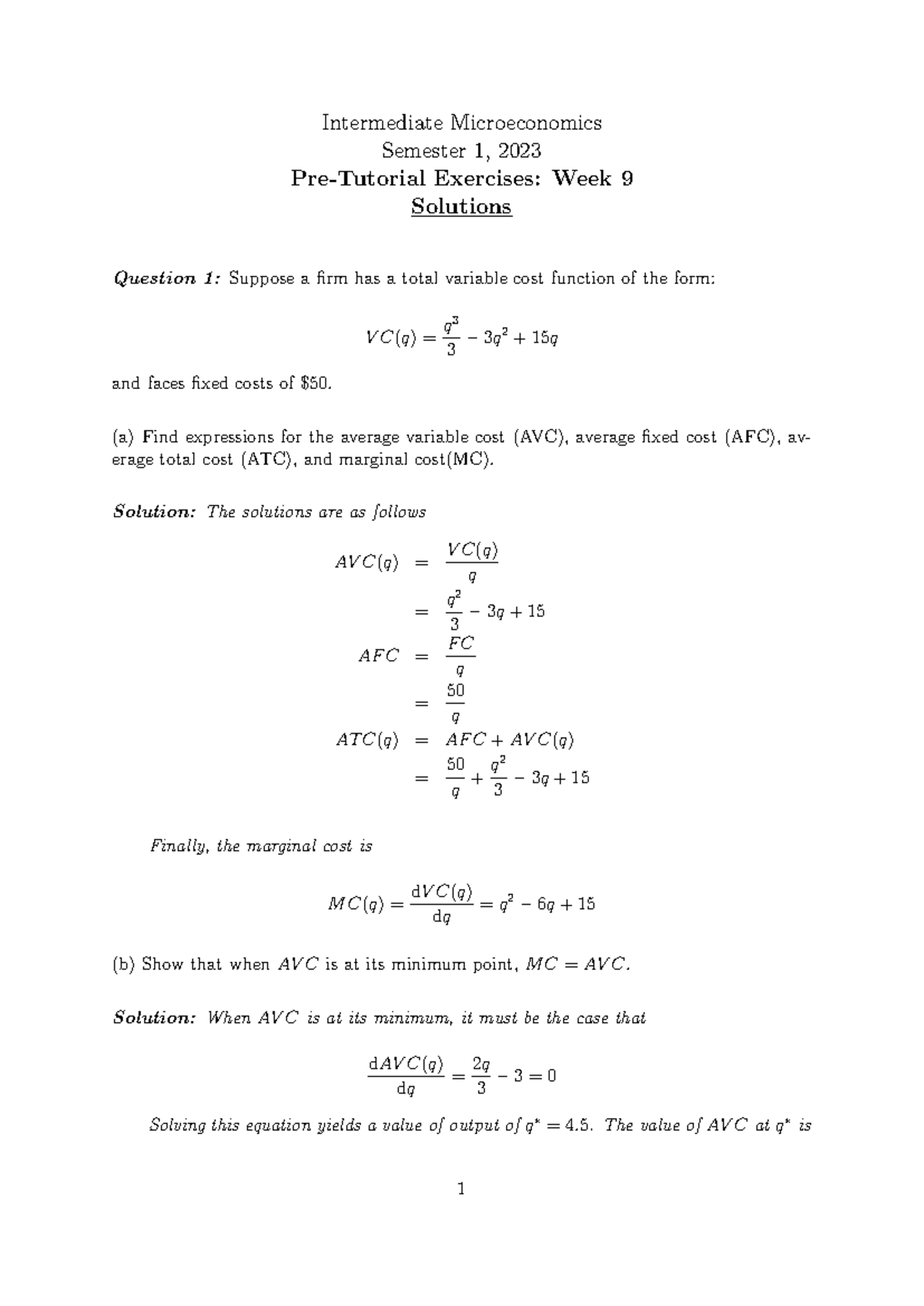 Pre Tute Wk09 IM 2024 Sol - Intermediate Microeconomics Semester 1 ...