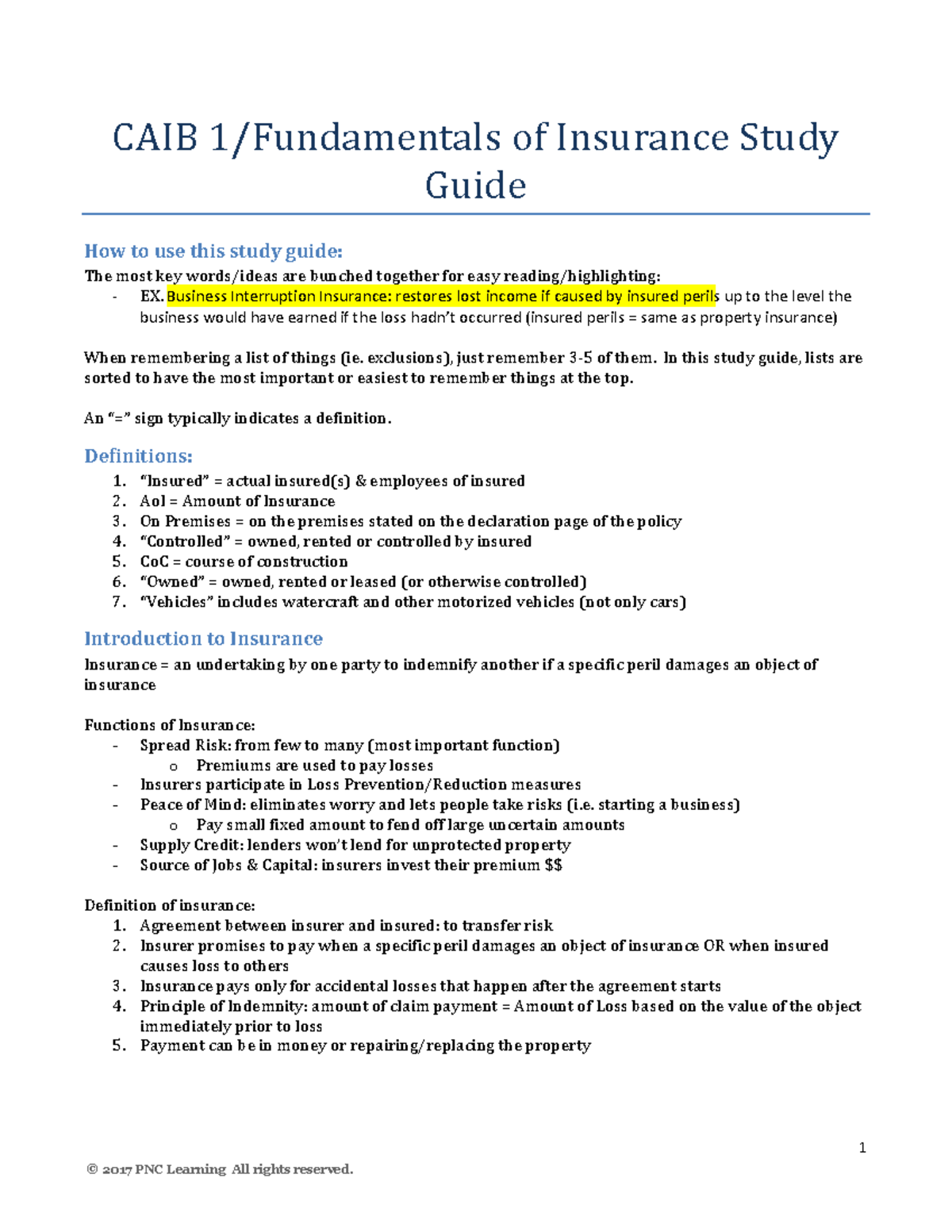 Caib - Caib - 1 CAIB 1/Fundamentals of Insurance Study Guide How to use ...