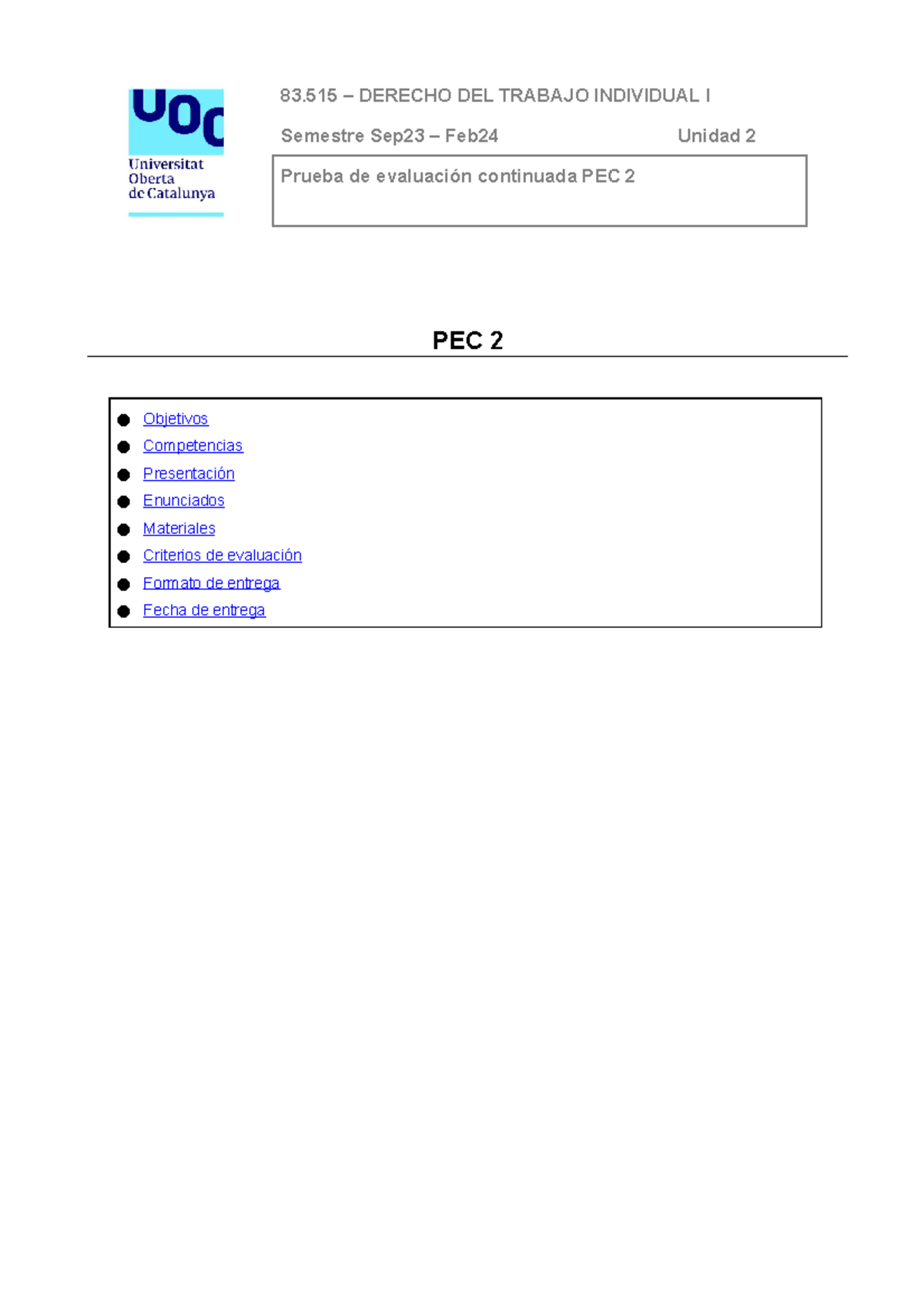 PEC2 - PEC 2 - Semestre Sep23 – Feb24 Unidad 2 Prueba de evaluación continuada PEC 2 PEC 2 - Studocu